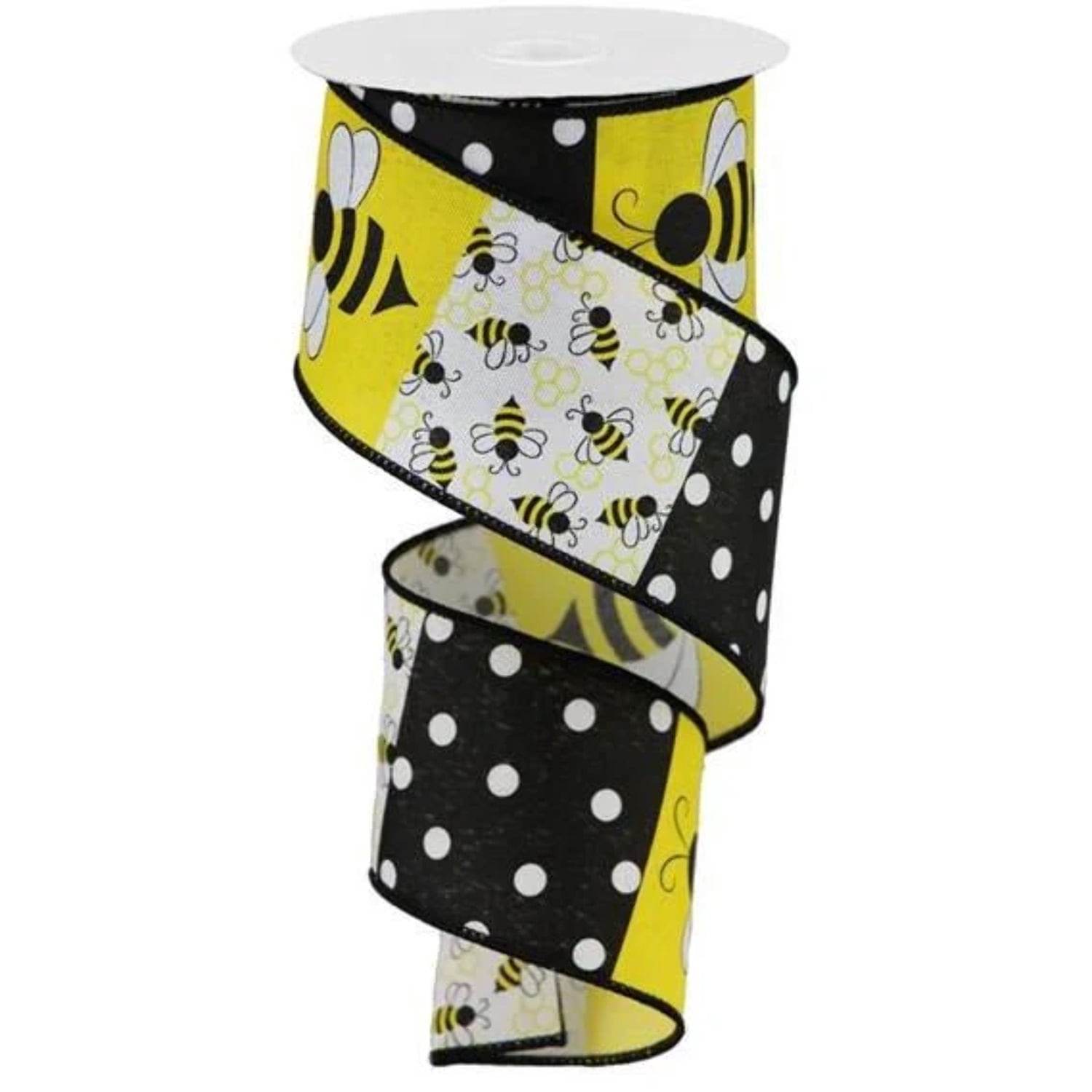 Craig Bachman Bumble Bee Block Pattern Wired Ribbon, 10 Yards (White, 2 ...