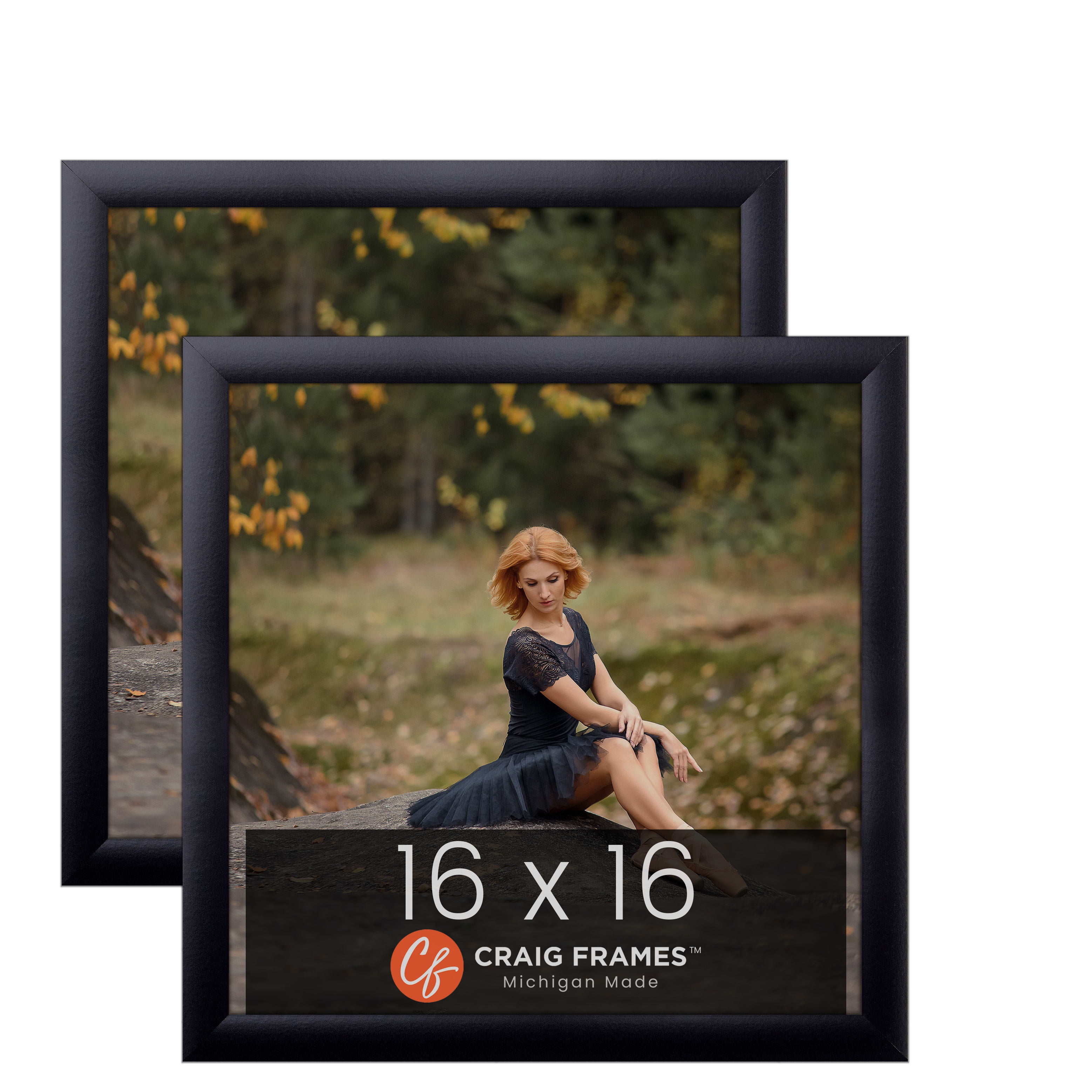 Craig Frames 16x16 Black Picture Frame 1-Inch Wide Smooth Black Gallery ...