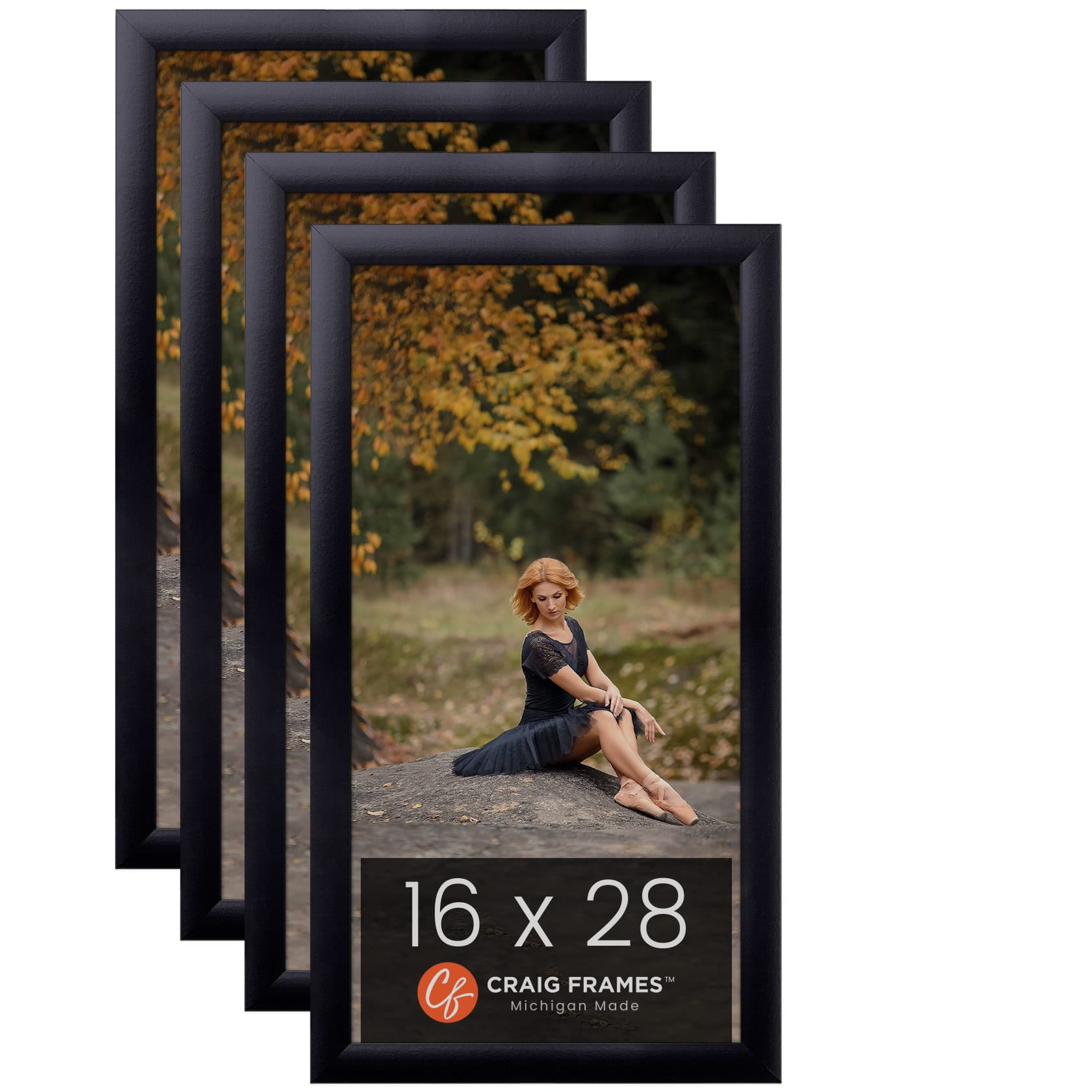 Craig Frames 16x28 Black Picture Frame 1-Inch Wide Smooth Black Gallery ...