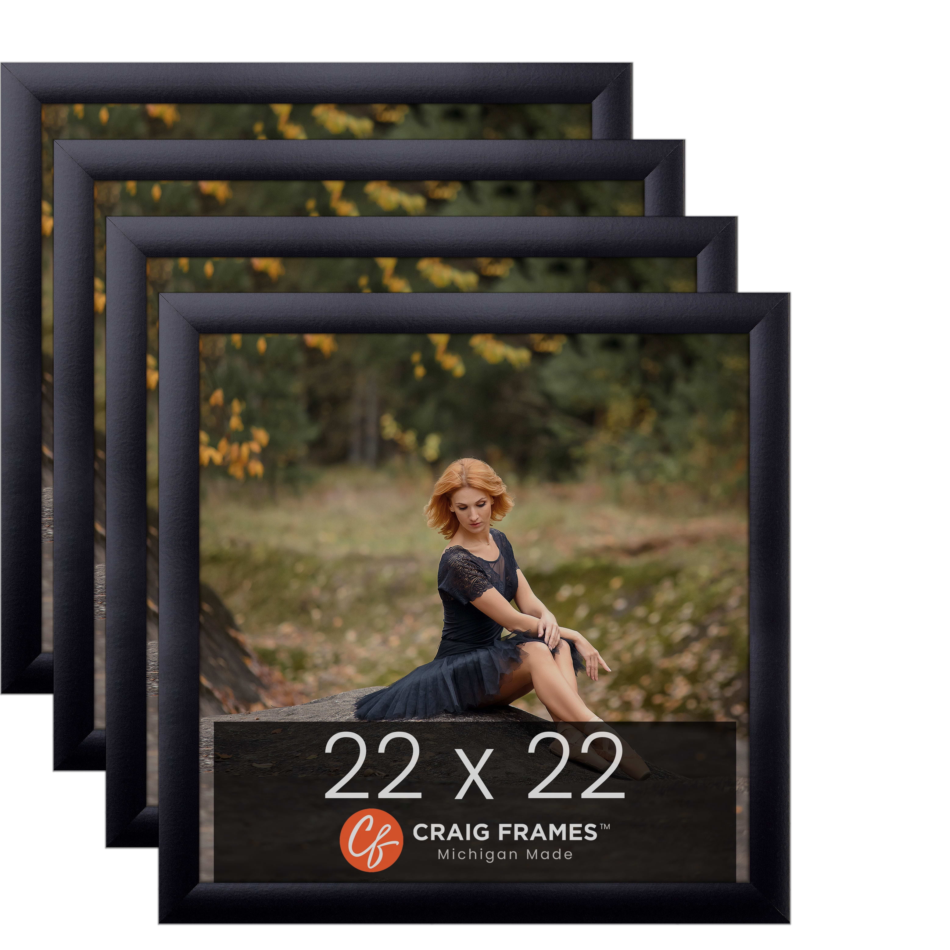 Craig Frames 22x22 Black Picture Frame 1-Inch Wide Smooth Black Gallery ...