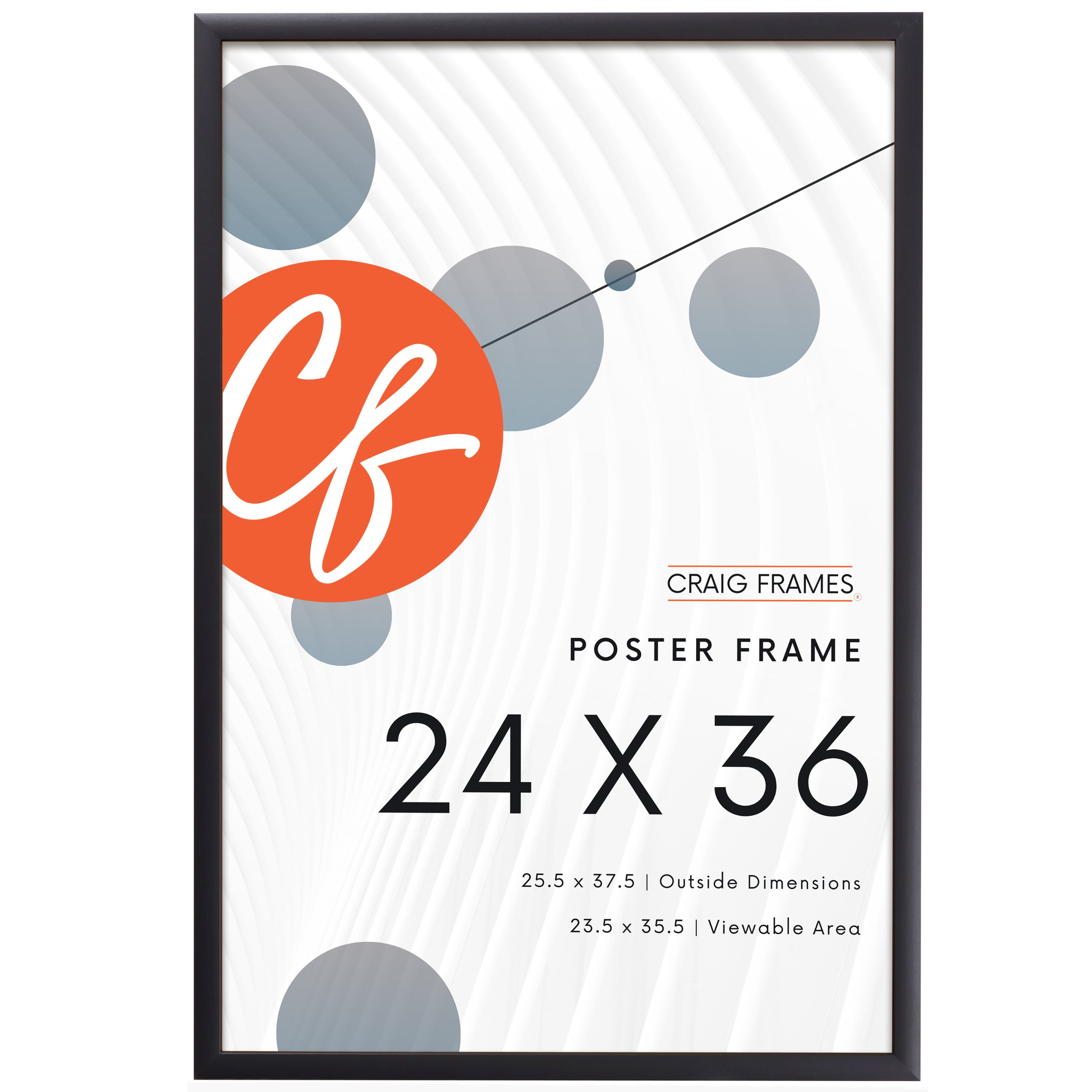 Craig Frames 24x36 Black Picture Frame 1-Inch Wide Smooth Black Gallery ...