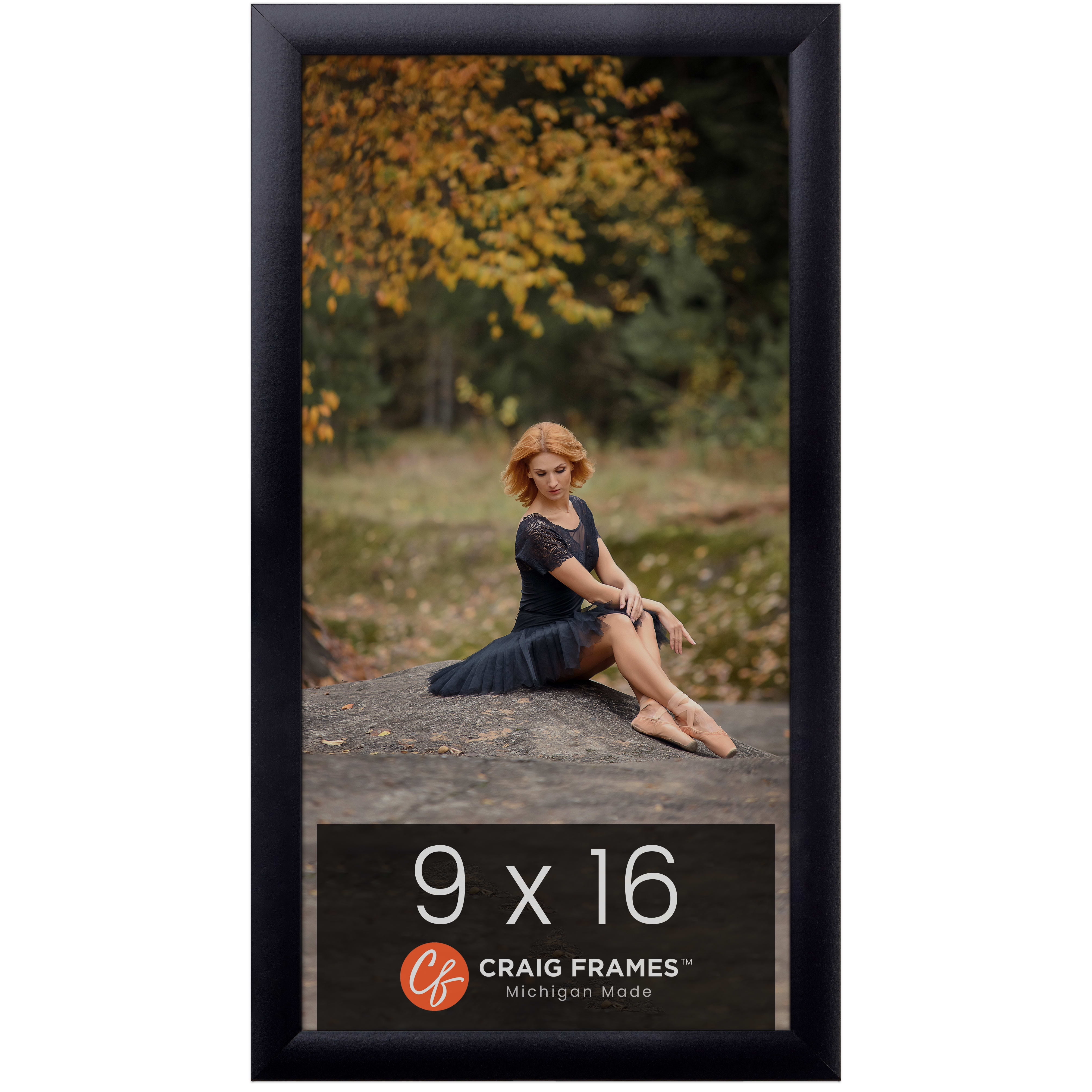 Craig Frames 9x16 Black Picture Frame 1-Inch Wide Smooth Black Gallery ...