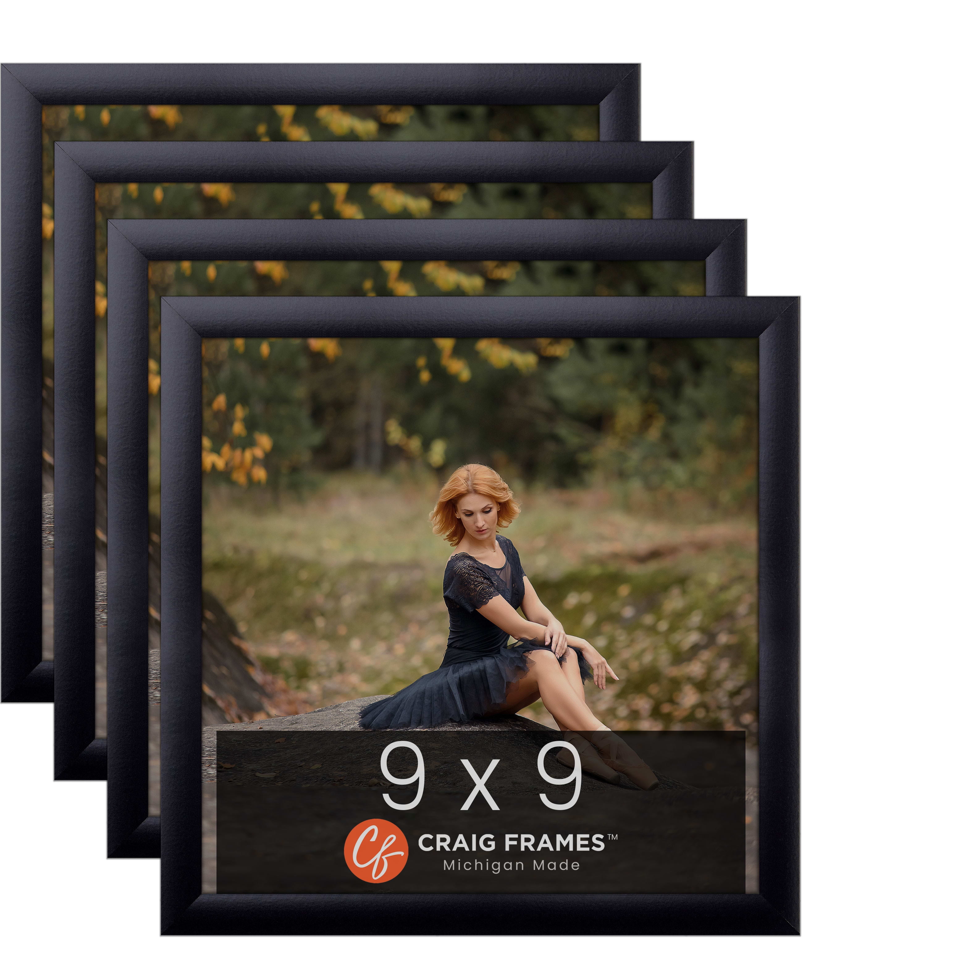 Craig Frames 9x9 Black Picture Frame 1-Inch Wide Smooth Black Gallery ...