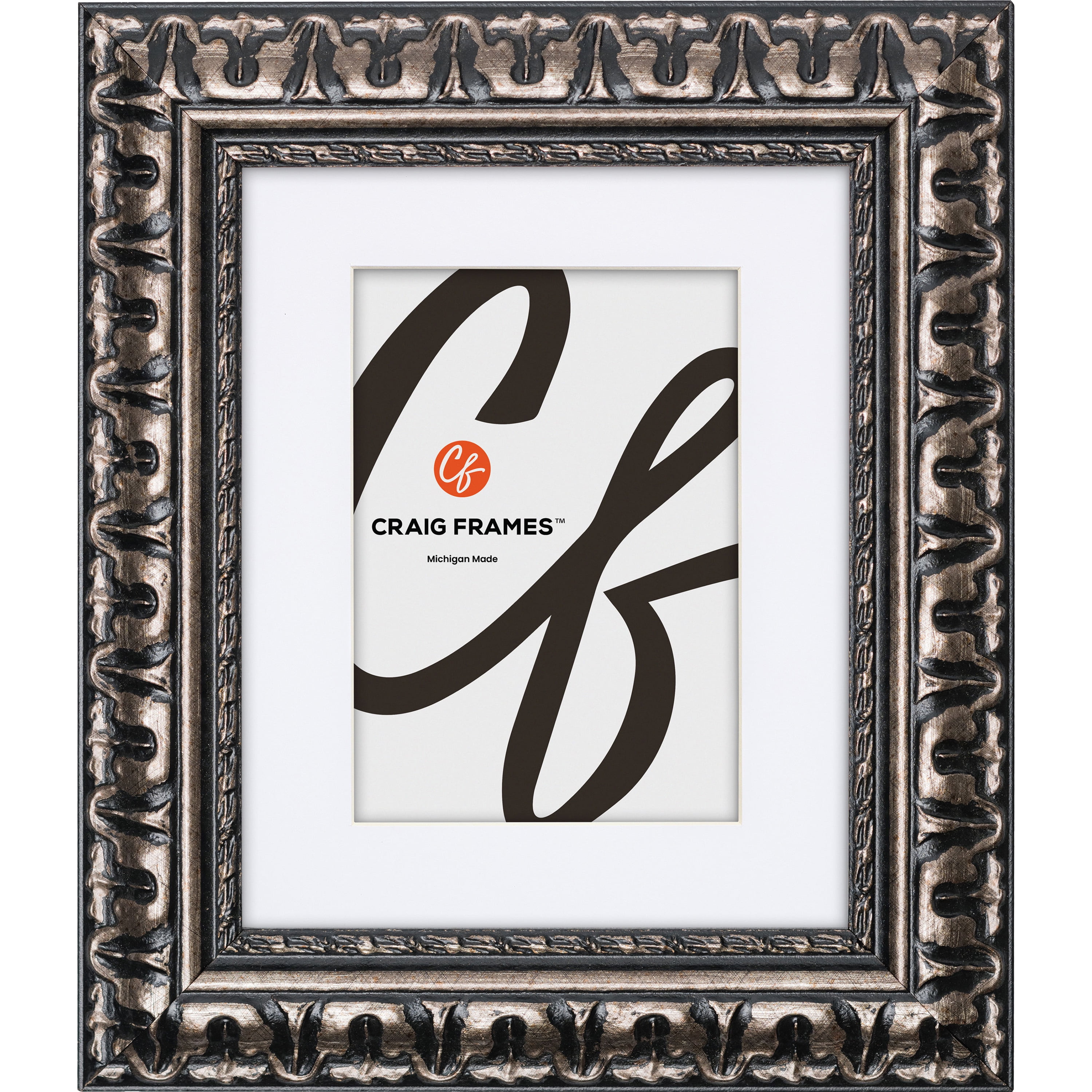 Craig Frames Bravado, 10x12 inch Antique Silver Picture Frame Matted ...