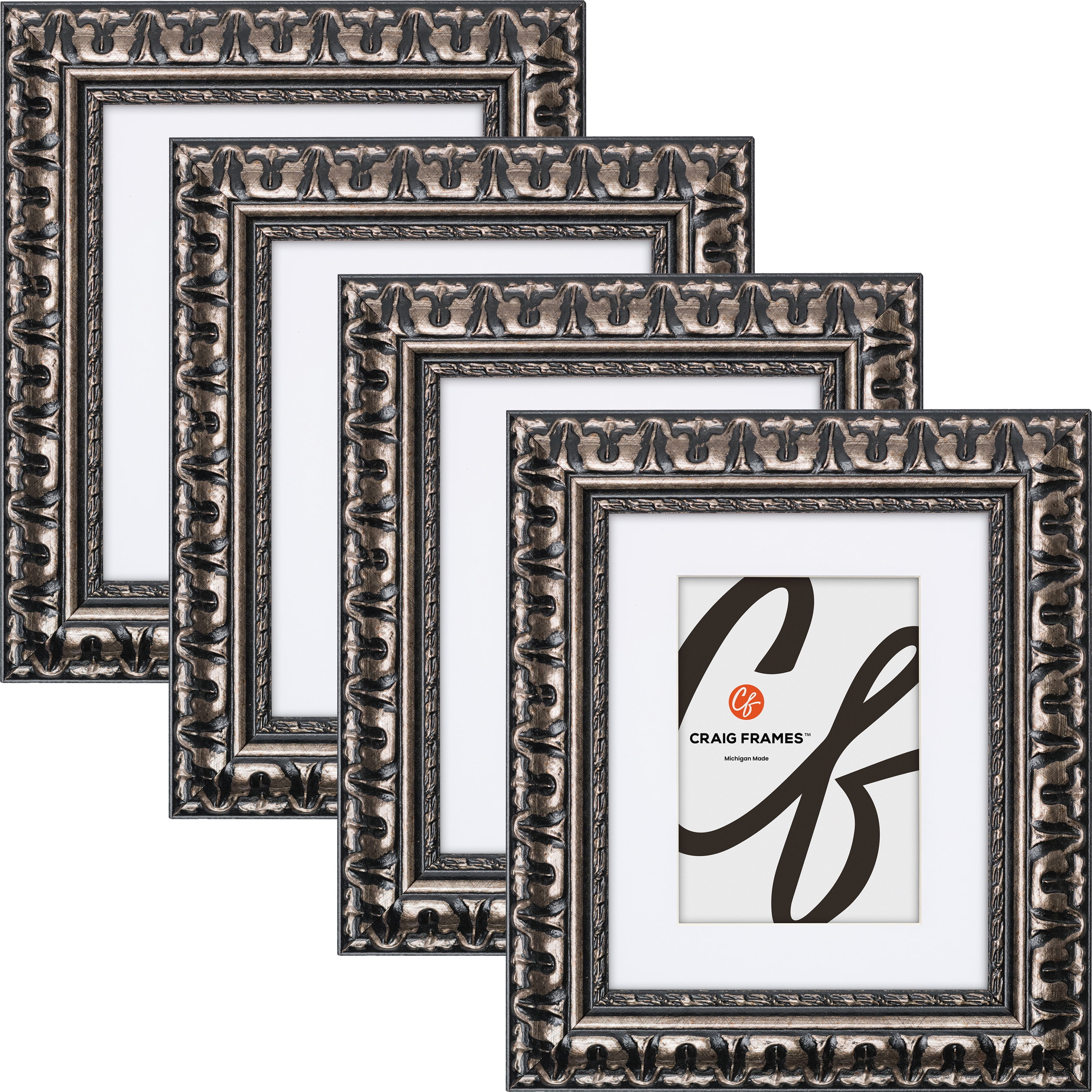 Craig Frames Bravado, 12x12 inch Antique Silver Picture Frame Matted ...