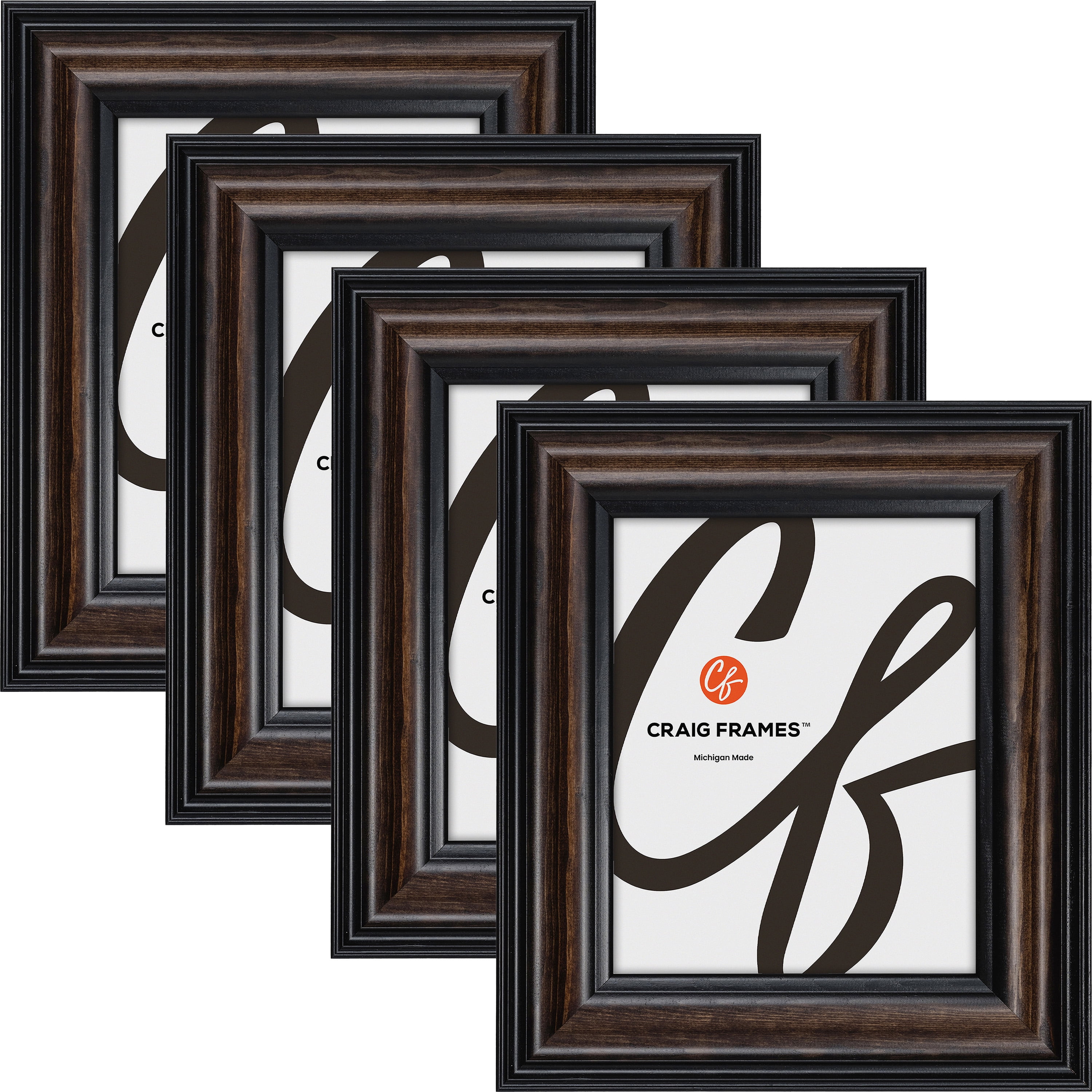 Craig Frames Potomac, 13x16 inch Picture Frame, Walnut Brown, Set of 4 ...