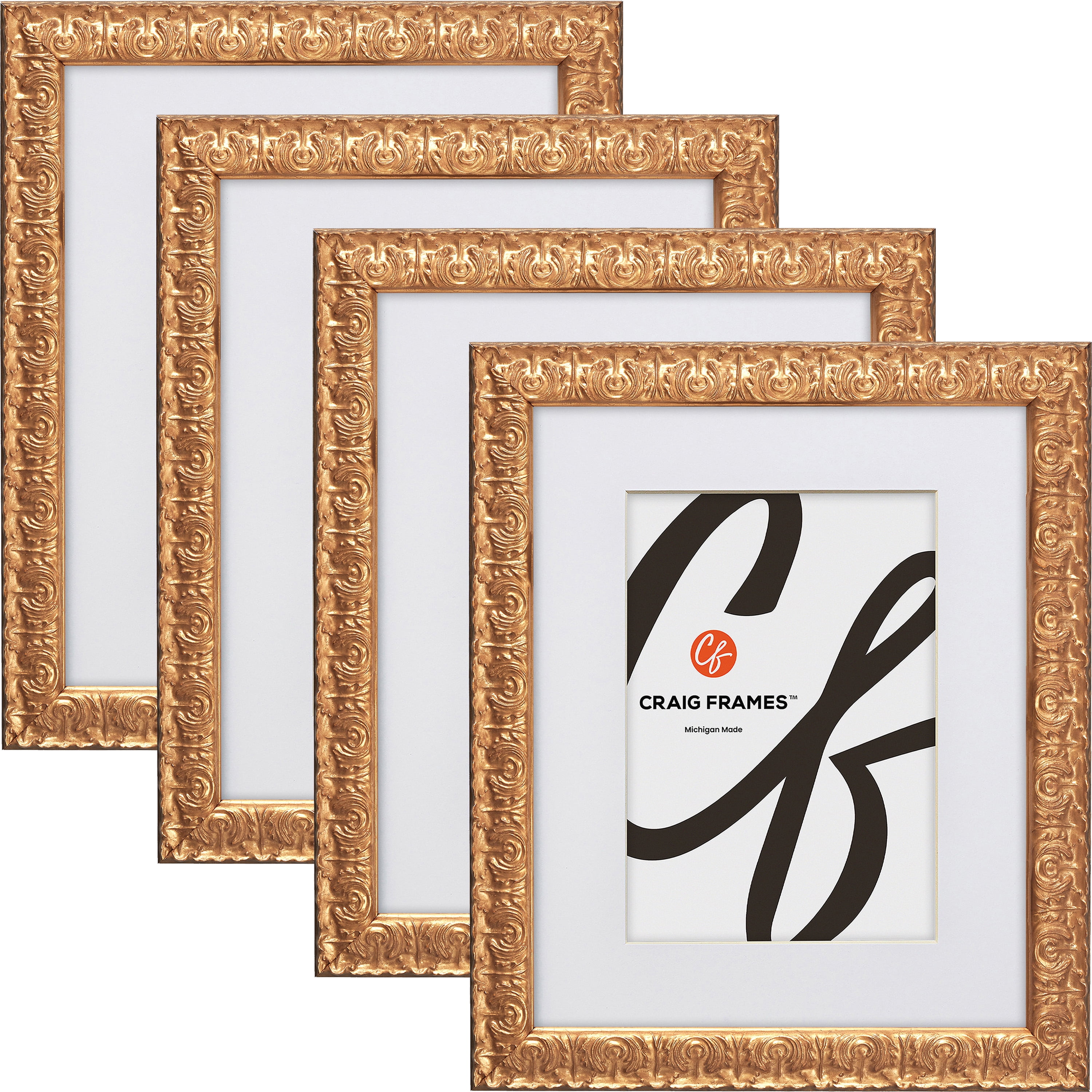 Craig Frames Versailles, 12x12 inch Gold Picture Frame Matted for a 9x9 ...