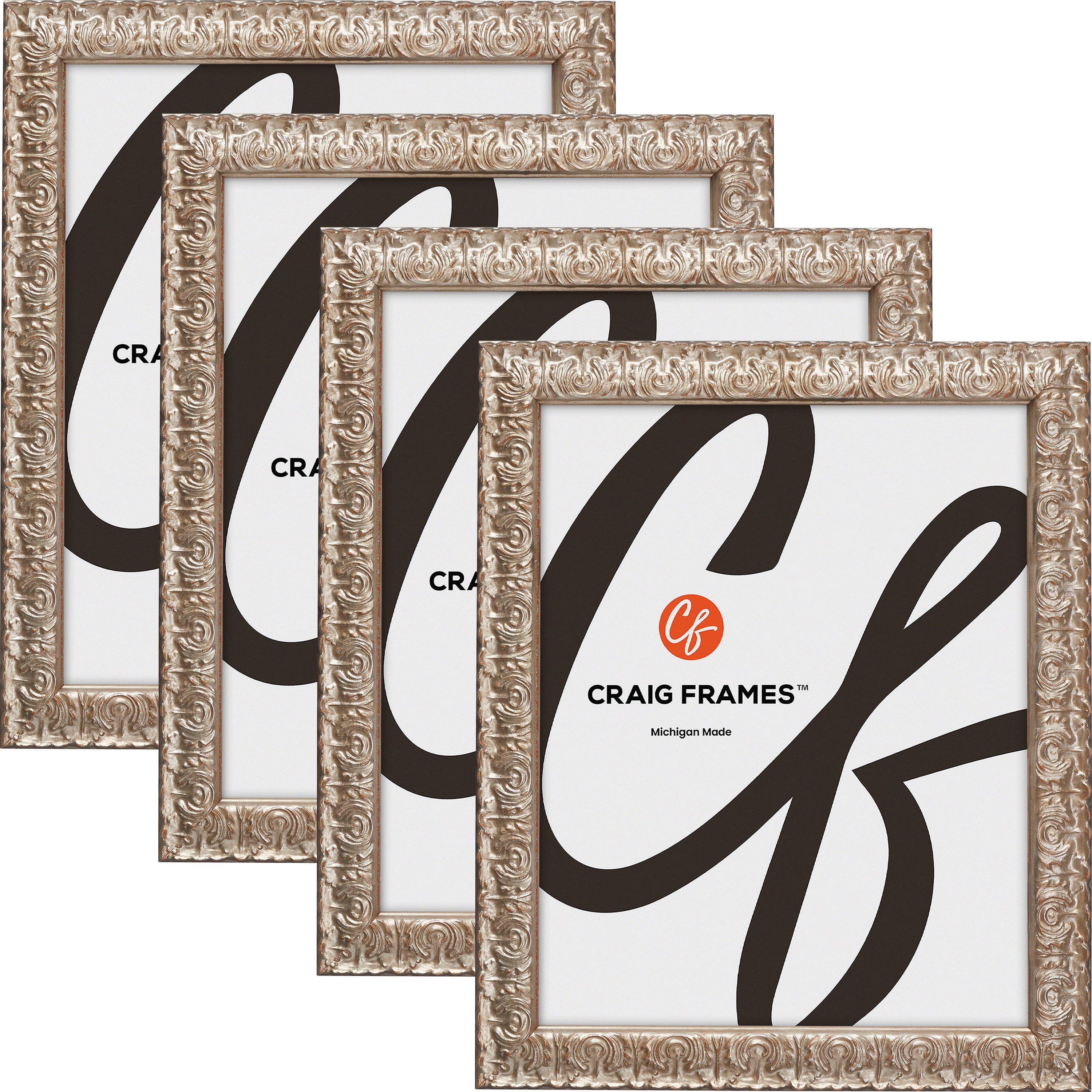 Craig Frames Versailles, 6x6 inch Picture Frame, Silver, Set of 4 ...