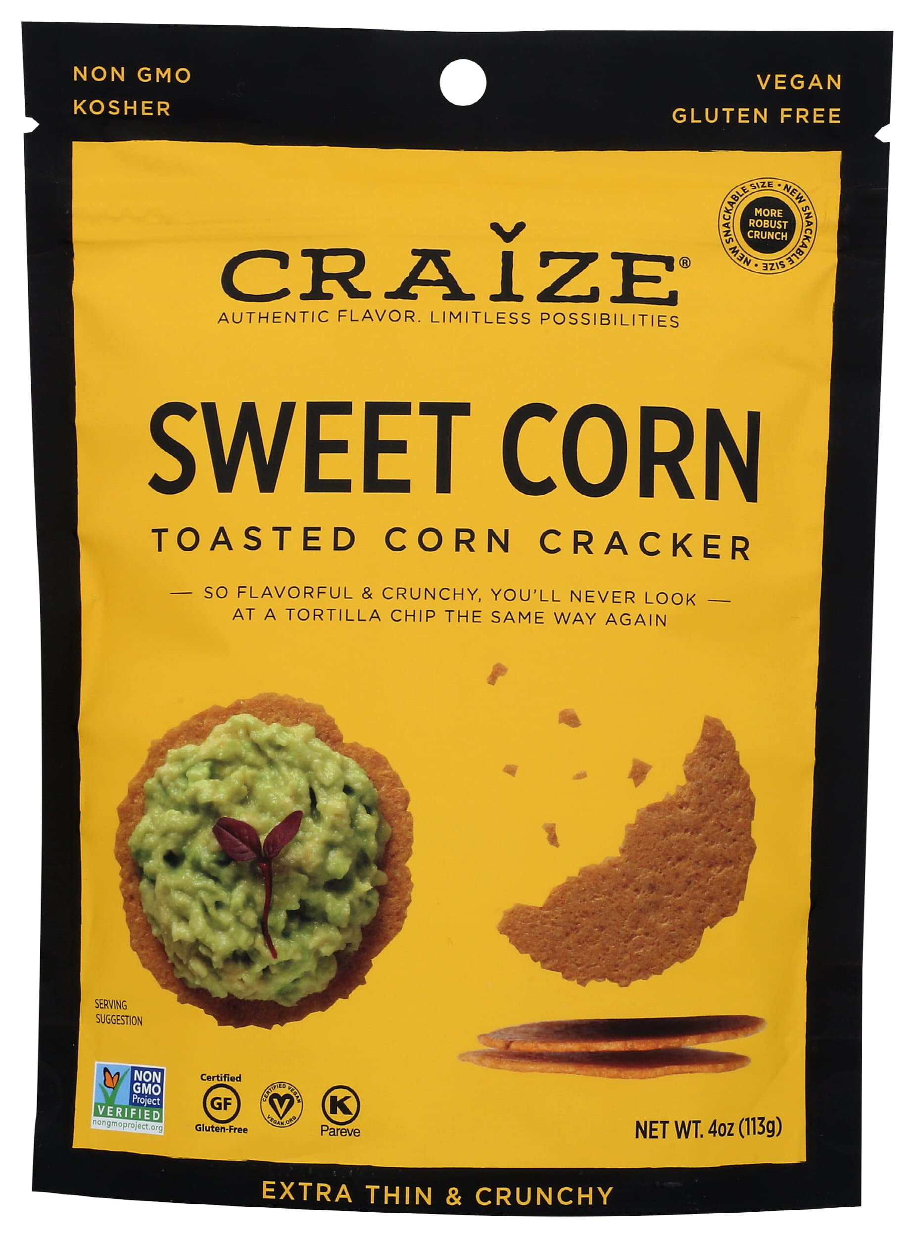 Craize Sweet Corn Toasted OIF8 Corn Cracker, Gluten Free, Non GMO, 4 ...