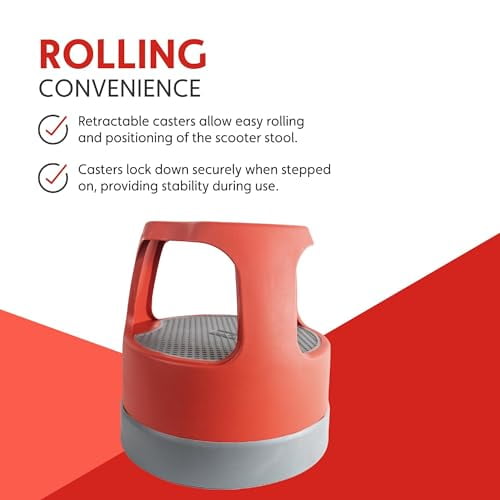 Cramer Scooter Stool, Round, 2-Step, 15", Step and Lock Wheels, 300 lb ...
