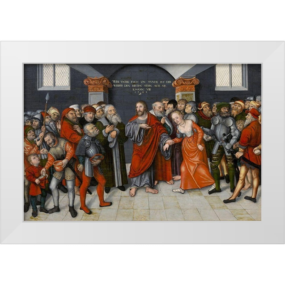 Cranach the Younger, Lucas 32x23 White Modern Wood Framed Museum Art Print Titled - Christ and ...