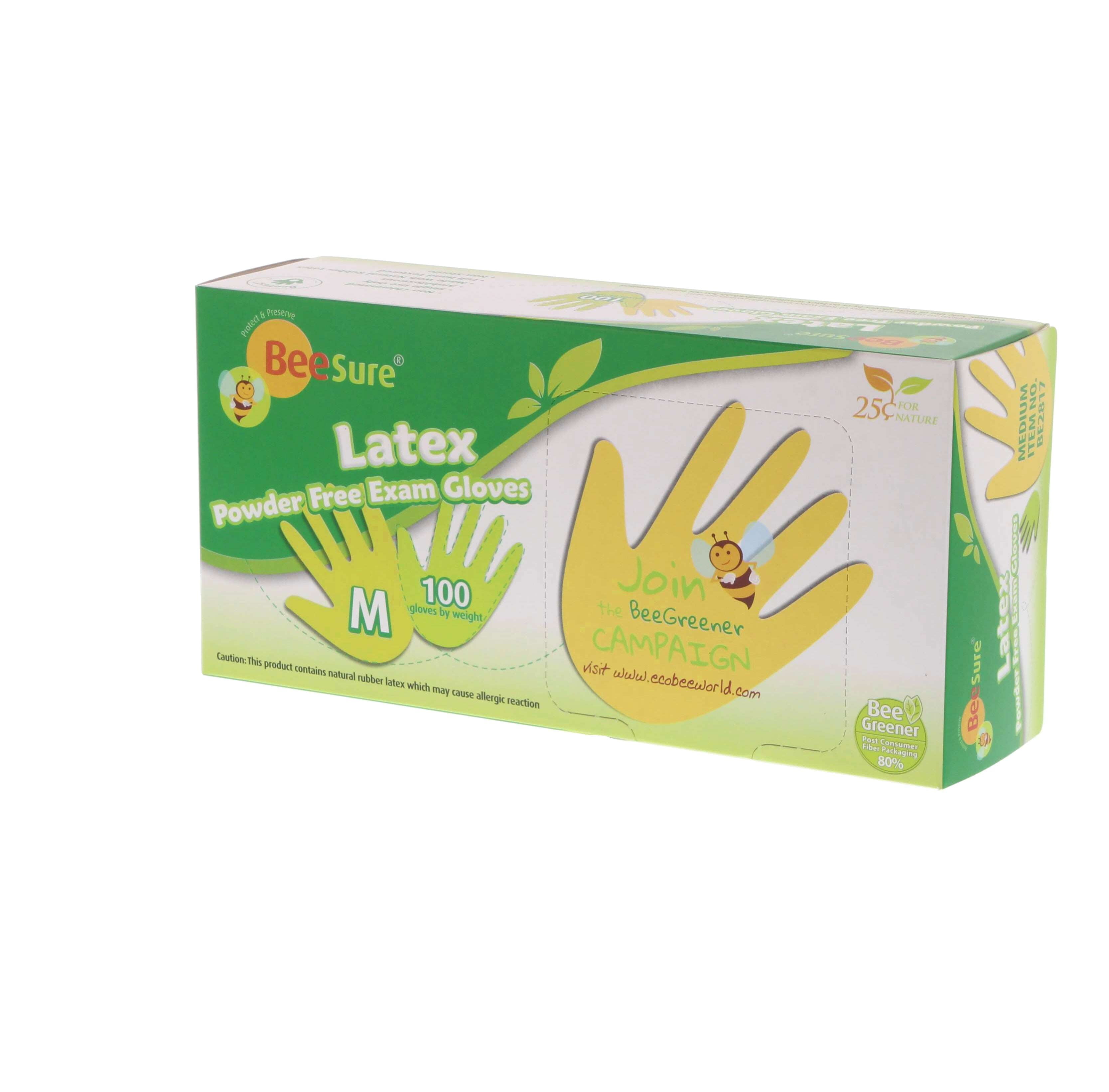 Cranberry 2817 BeeSure Latex Exam Gloves Powder Free Medium 100/Bx ...