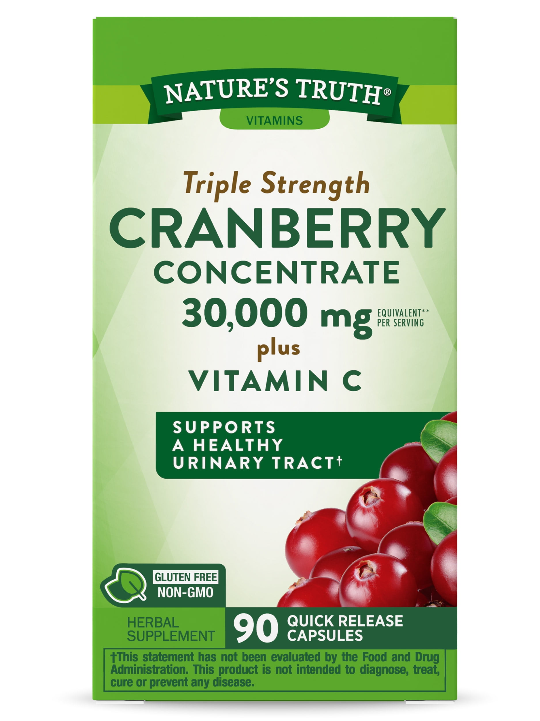 Nature's Truth Cranberry Concentrate Plus Vitamin C, Triple Strength, 90 Quick Release Capsules ...