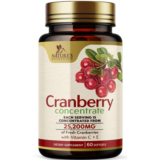 Cranberry Concentrate Extract Supplement for Women & Men + Vitamin C & E - 25,200mg Formula for ...
