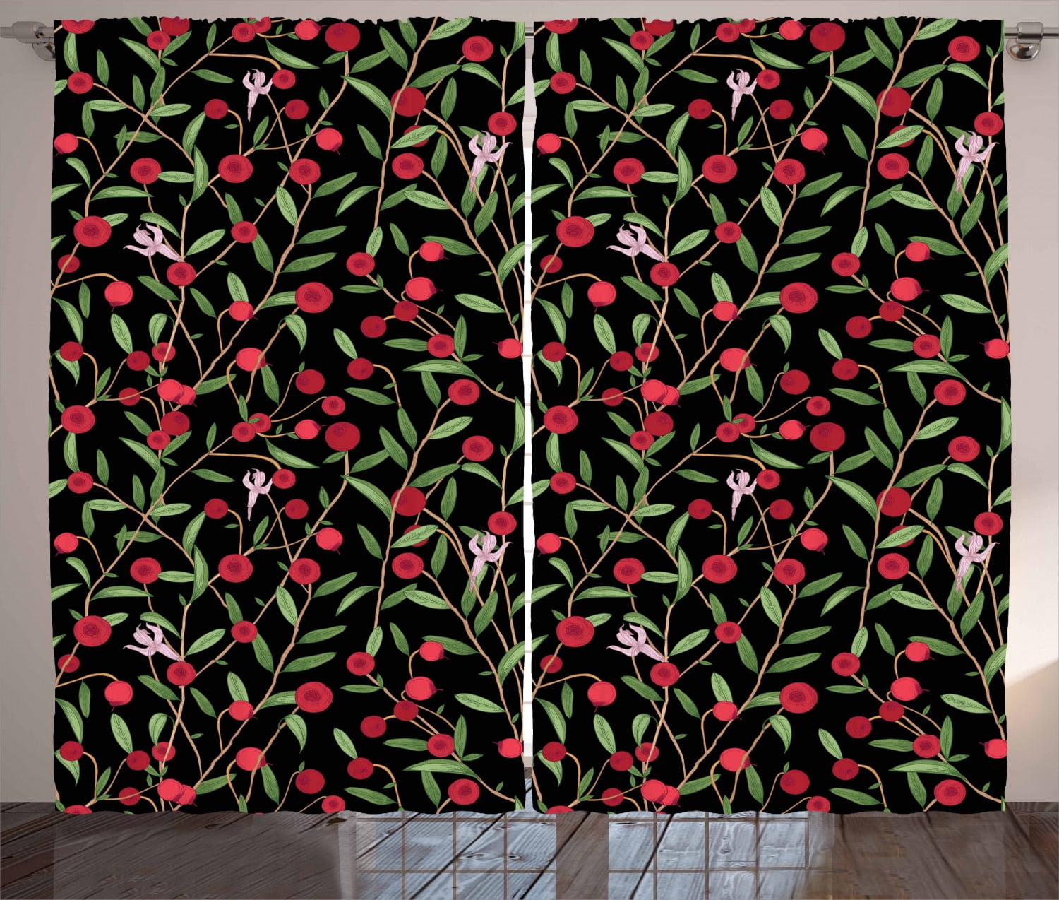 Cranberry Curtains 2 Panels Set, Berry Plant Harvest Field with ...