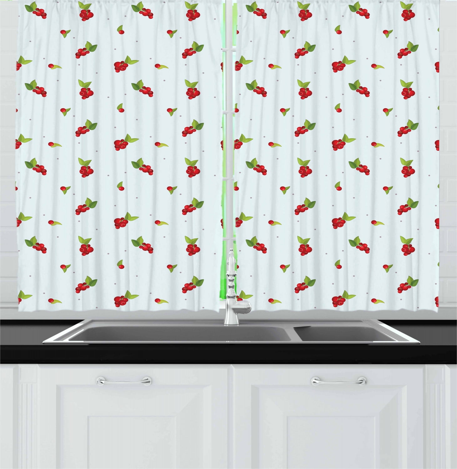 Cranberry Curtains 2 Panels Set, Cute Berry Branches on Soft Toned Baby ...