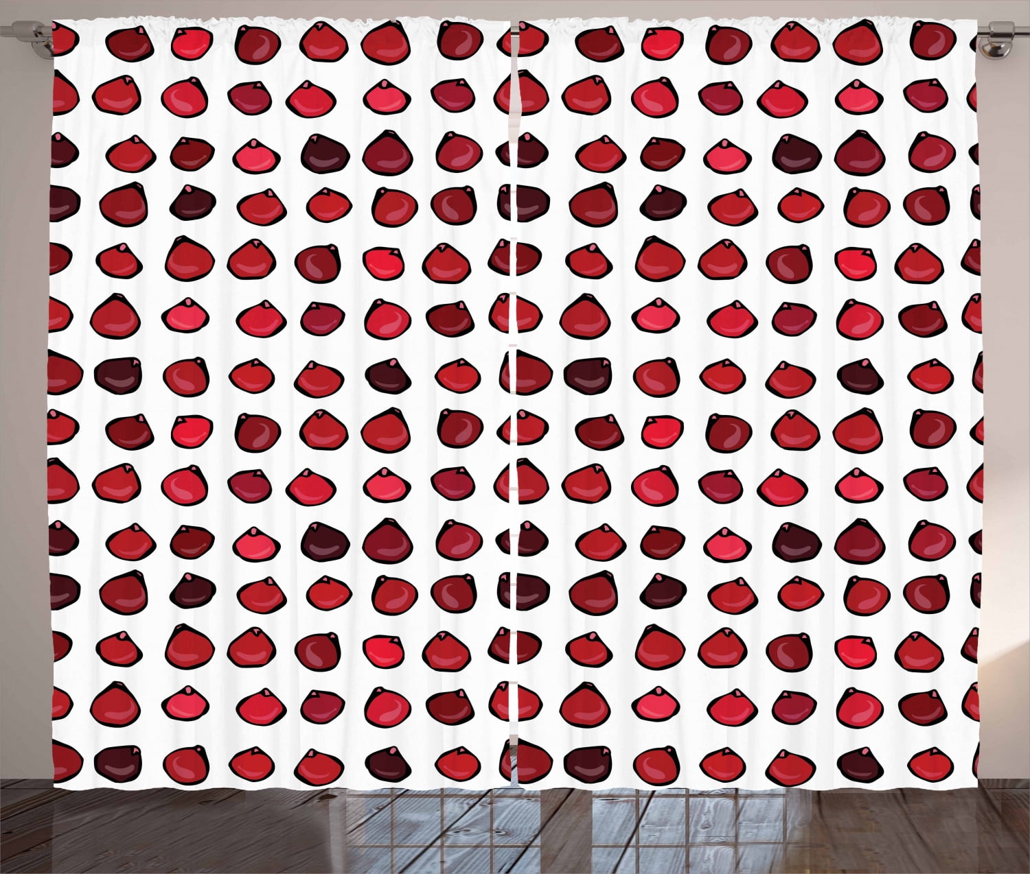 Cranberry Curtains 2 Panels Set, Cute Childish Berry Pattern on White ...