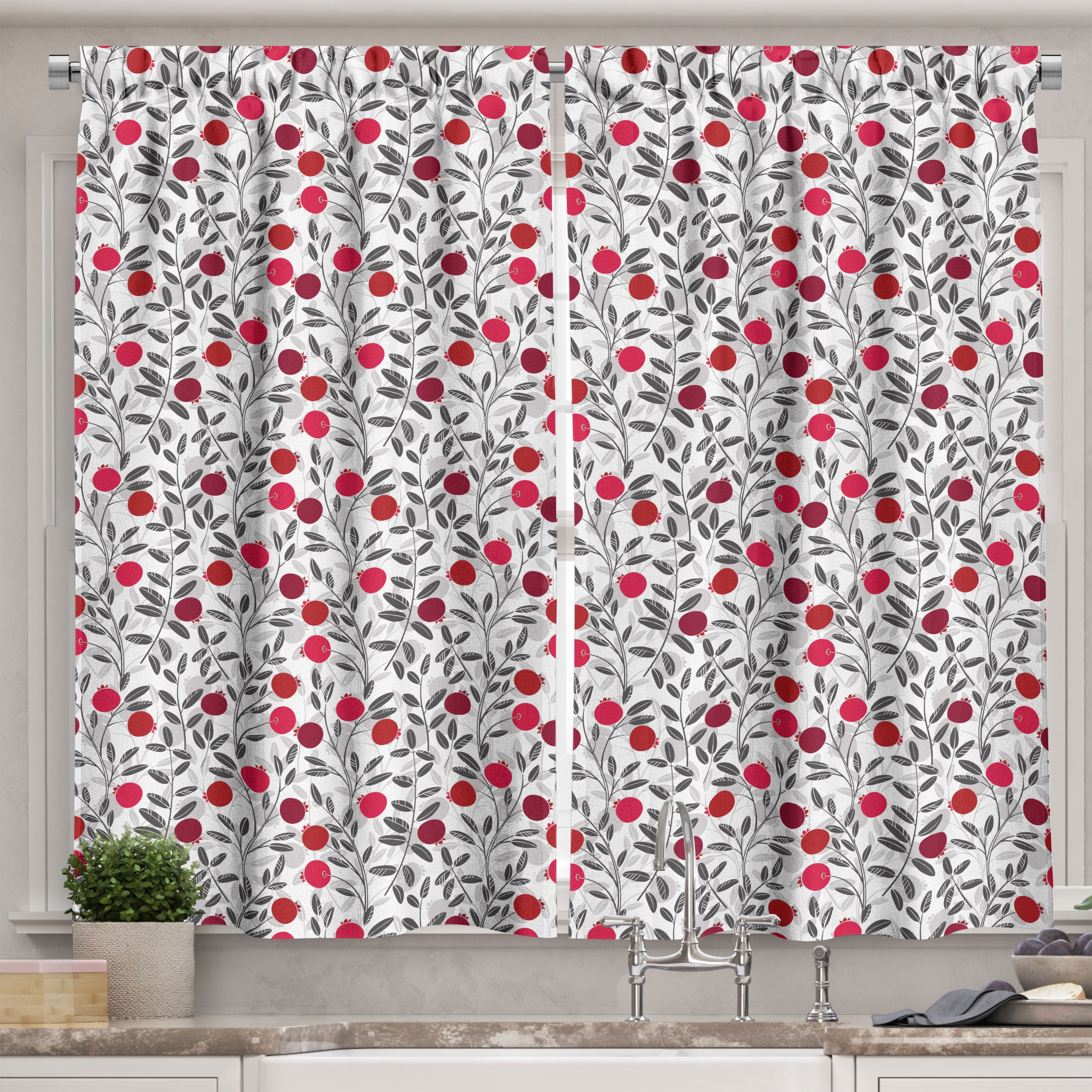 Cranberry Curtains 2 Panels Set, Delicate Spring Berry Field Foliage ...
