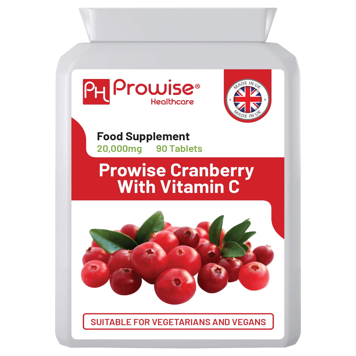 Double Strength Cranberry 20,000mg Added with Vitamin C - 90 Vegan ...