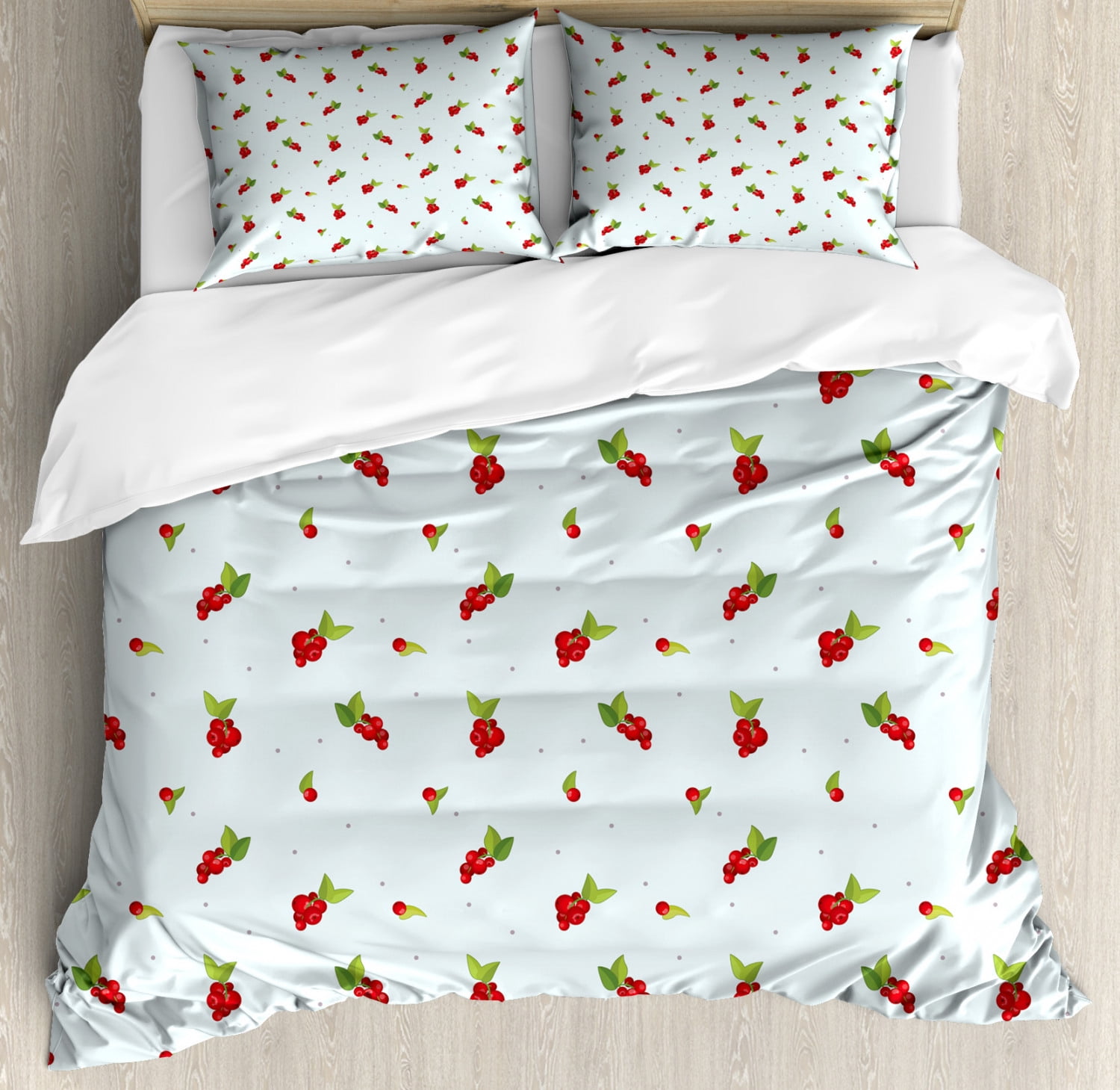 Cranberry Duvet Cover Set Queen Size, Cute Berry Branches on Soft Toned ...
