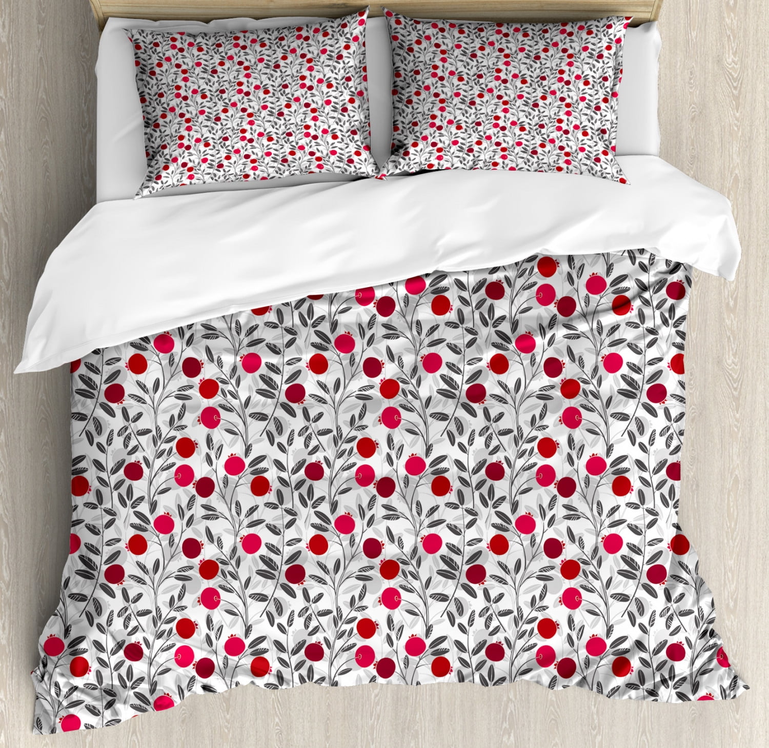 Cranberry Duvet Cover Set Queen Size, Delicate Spring Berry Field ...