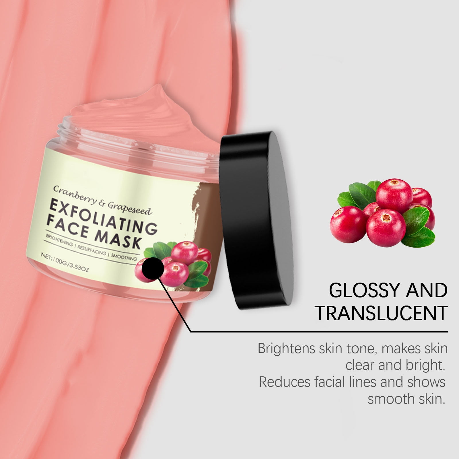 Cranberry Exfoliating Mask, Gentle Hydration Cleansing, Soft Texture ...
