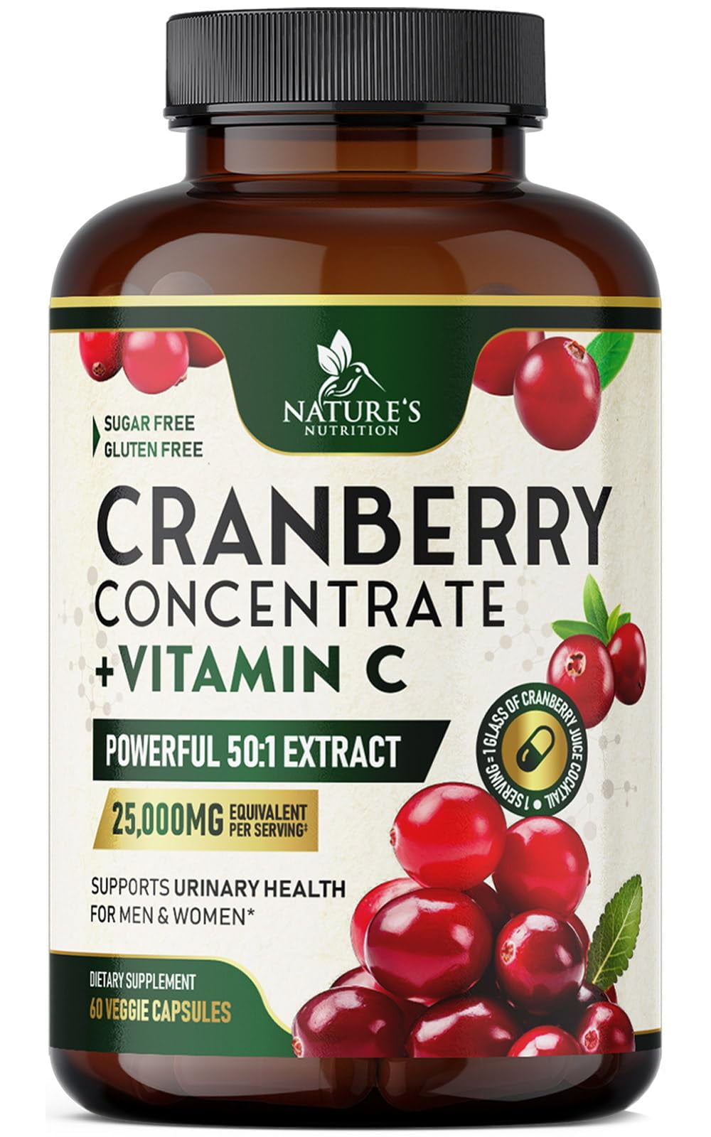 Cranberry Pills + Vitamin C (25,000mg Formula), Concentrated Whole Fruit Cranberry Extract for ...