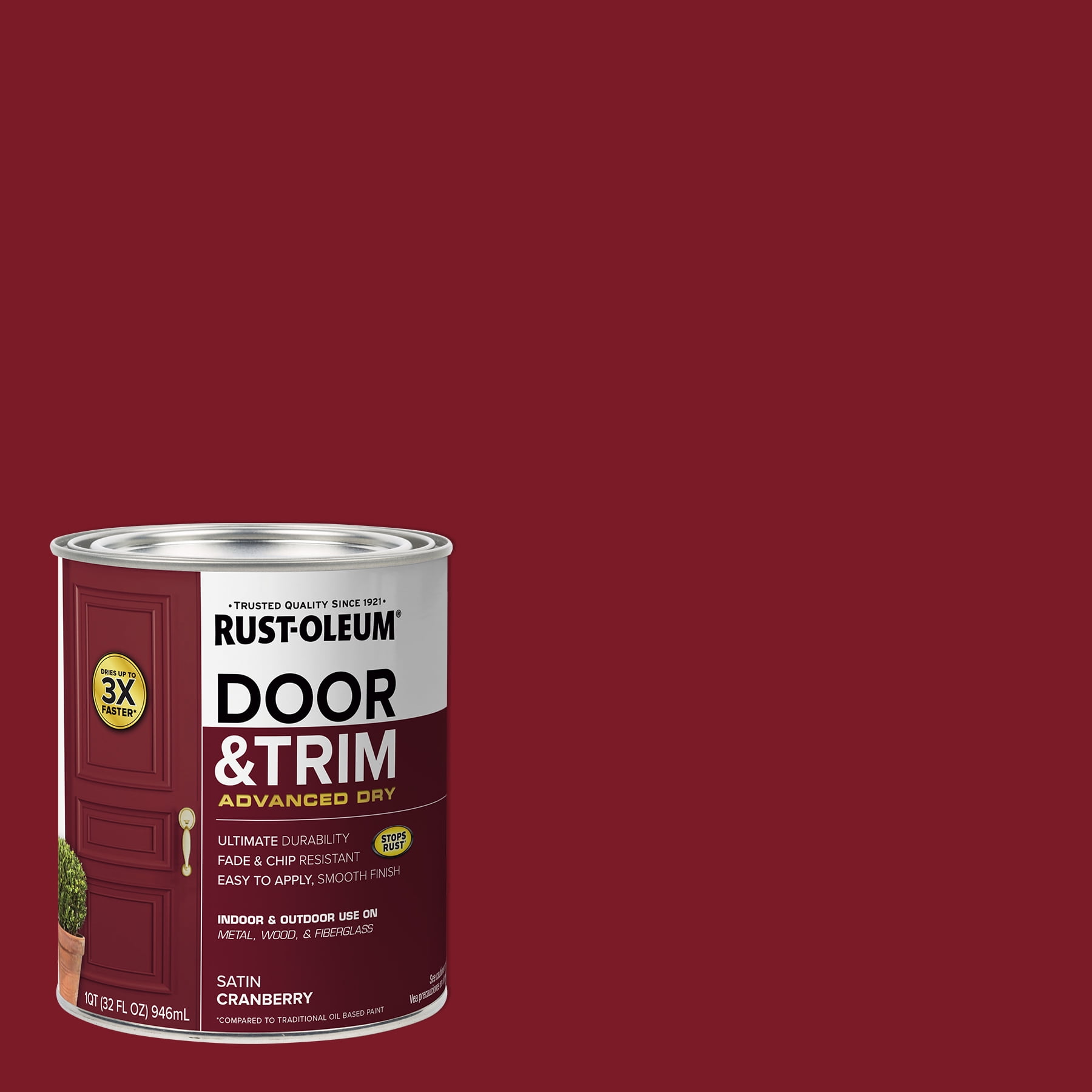 Cranberry, Rust-Oleum Satin Door & Trim Paint- Quart, 1 Pack - Walmart.com