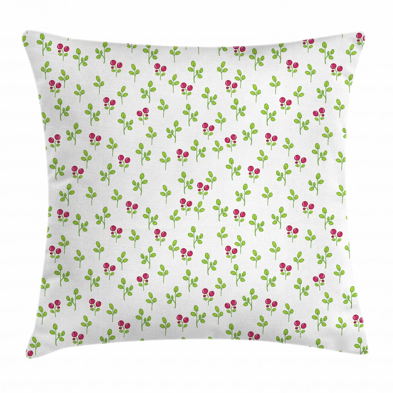 Cranberry Throw Pillow Cushion Cover, Botany Leaves with Fruits Field ...