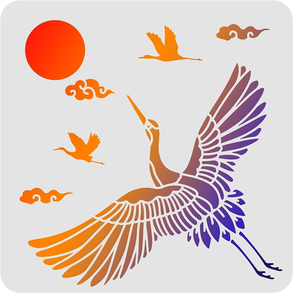 Crane Auspicious Clouds Drawing Painting Stencils Templates (11.8x11 ...