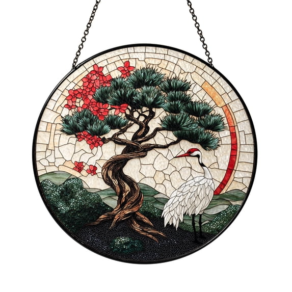 Crane Bird and Tree Stained Glass Style Suncatcher Window Hanging ...