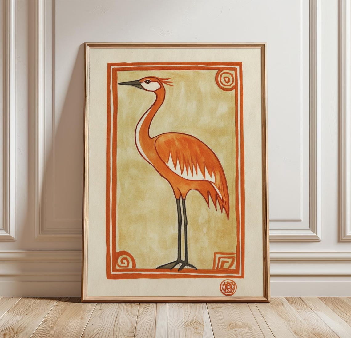 Crane Bird Vintage Japanese Style Minimal Nature Illustration Art ...