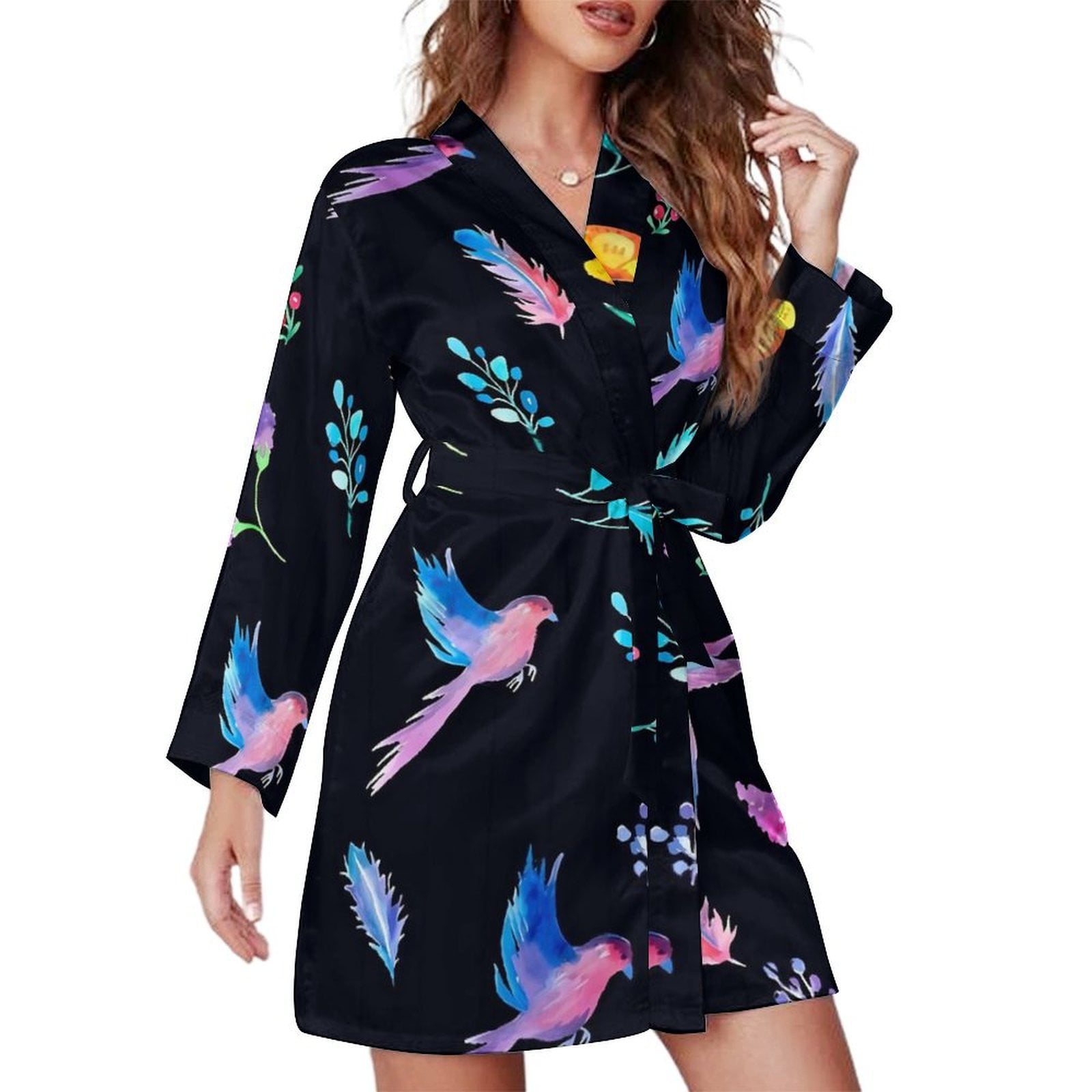 Crane Birds Flower Pajama Robe Blue Floral Print Long Sleeve Trendy ...