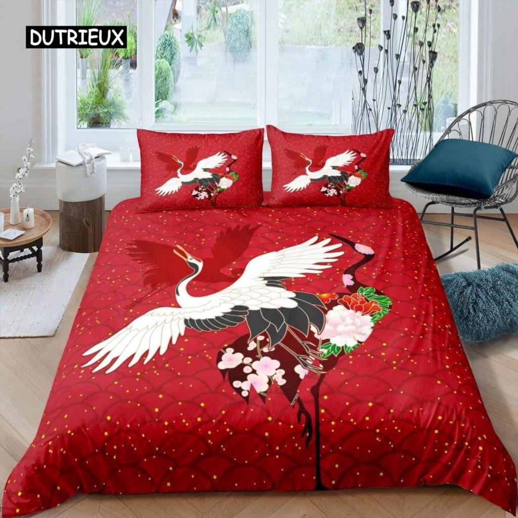 Crane Duvet Cover Set Size Japanese-Style Bedding Set Cherry Blossoms ...