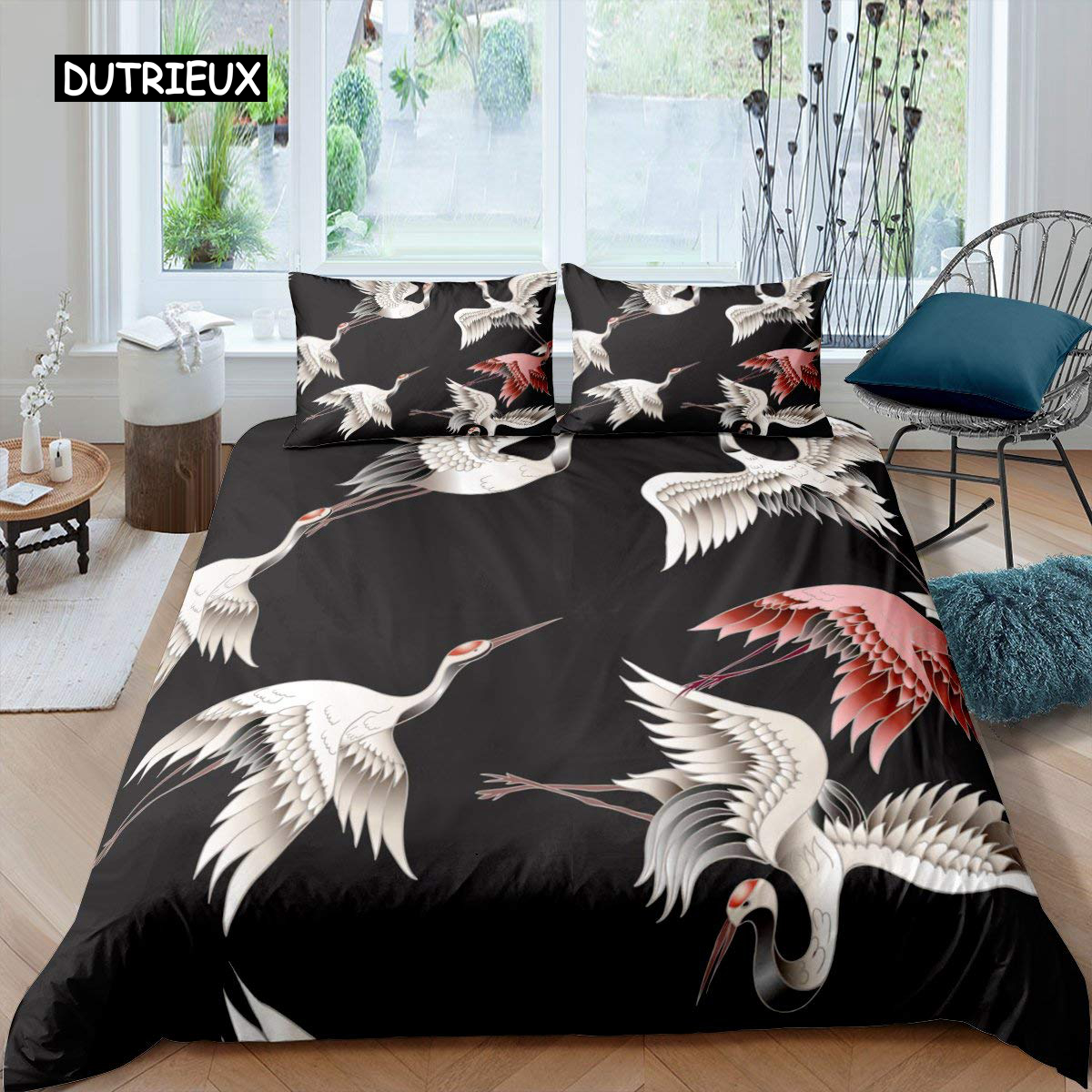 Crane Duvet Cover Set Size Japanese-Style Bedding Set Cherry Blossoms ...