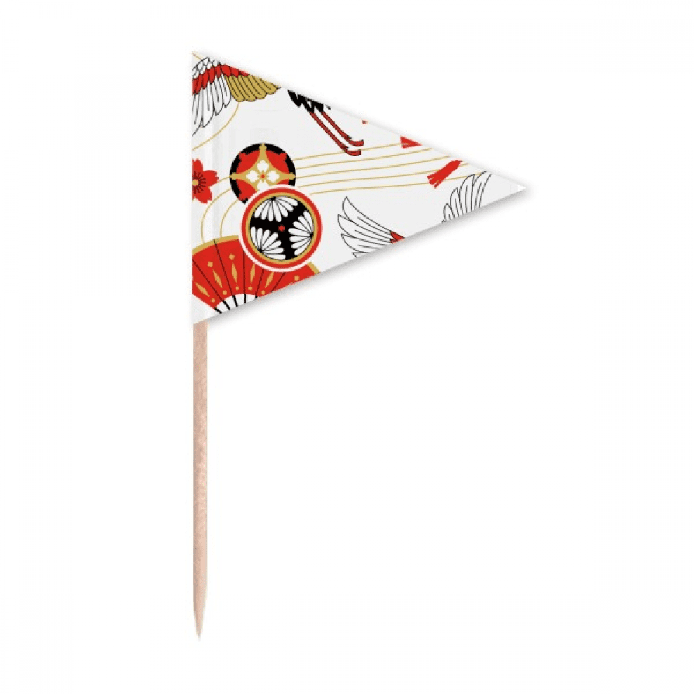 Crane Folding Fan Sakura Pattern Toothpick Triangle Cupcake Toppers ...