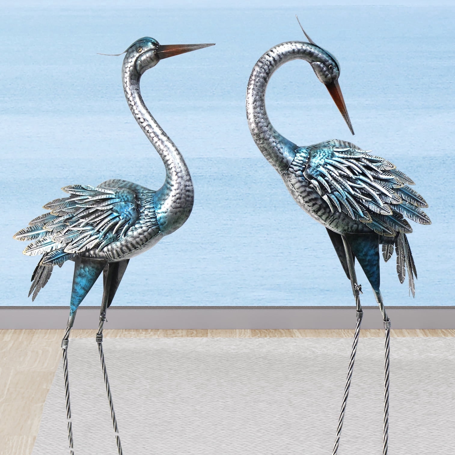 Crane Garden Decor Statue, Blue Heron Garden Statue Metal Yard Art ...