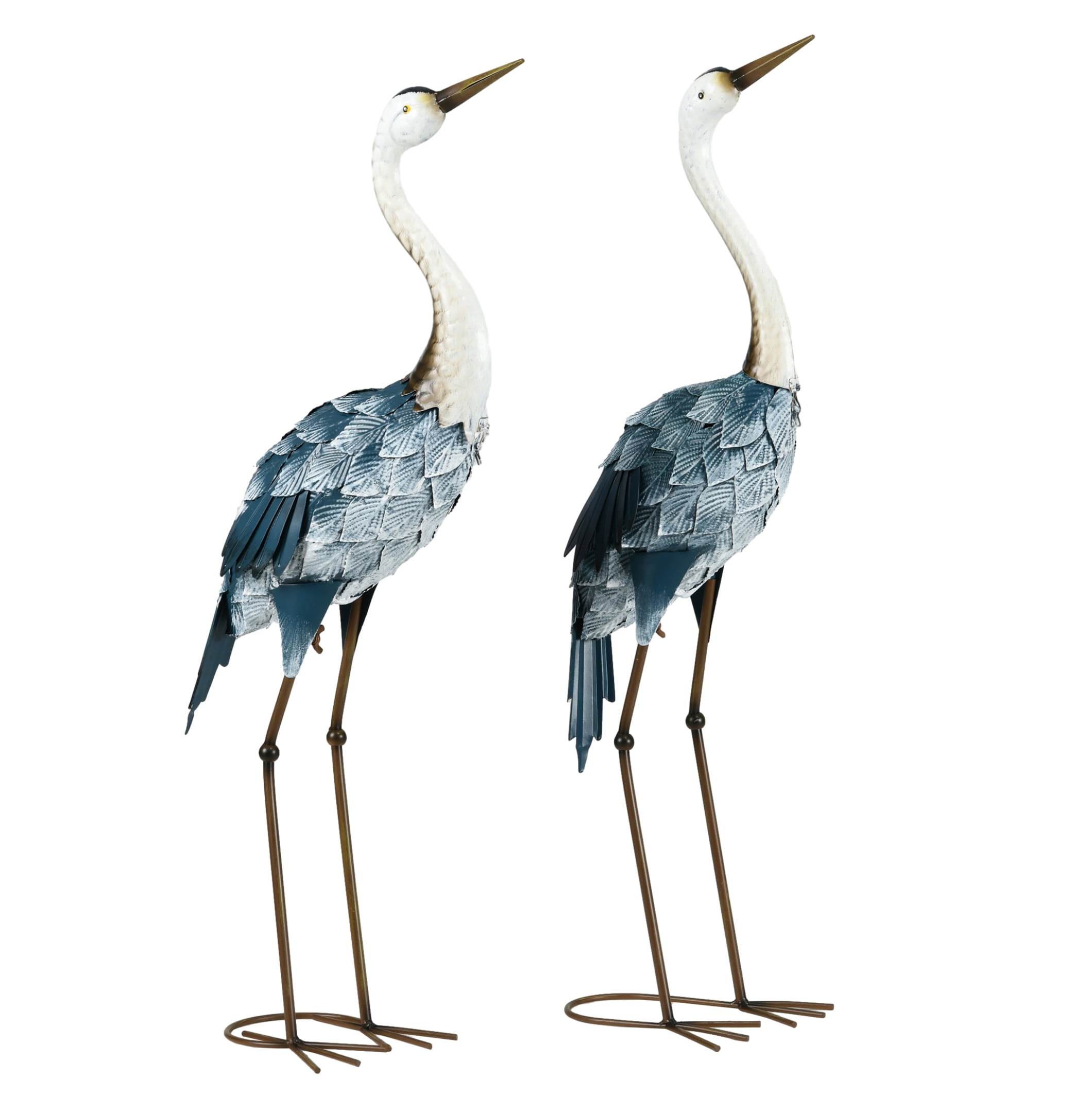 Crane Garden Statues Set of 2, 28.5" & 29" Metal Bird Decor, Blue Yard ...