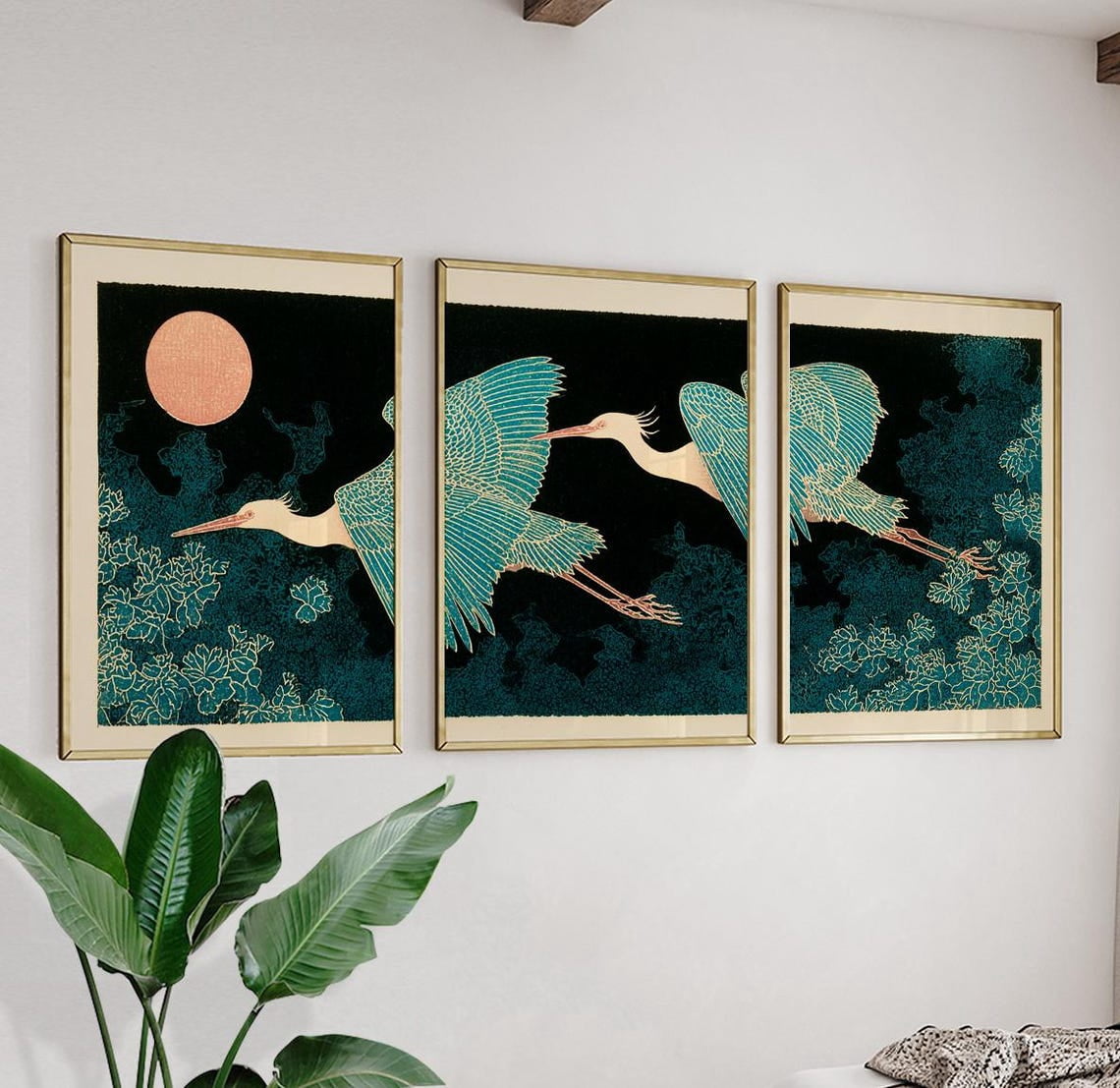 Crane Japanese Nature Art Wall Decor Art Set 3 Unframed Paper Print ...