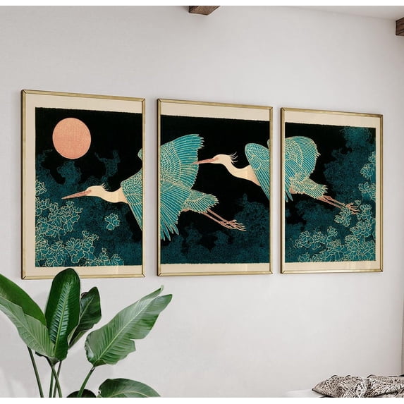 Crane Japanese Nature Art Wall Decor Art Set 3 Unframed Paper Print ...