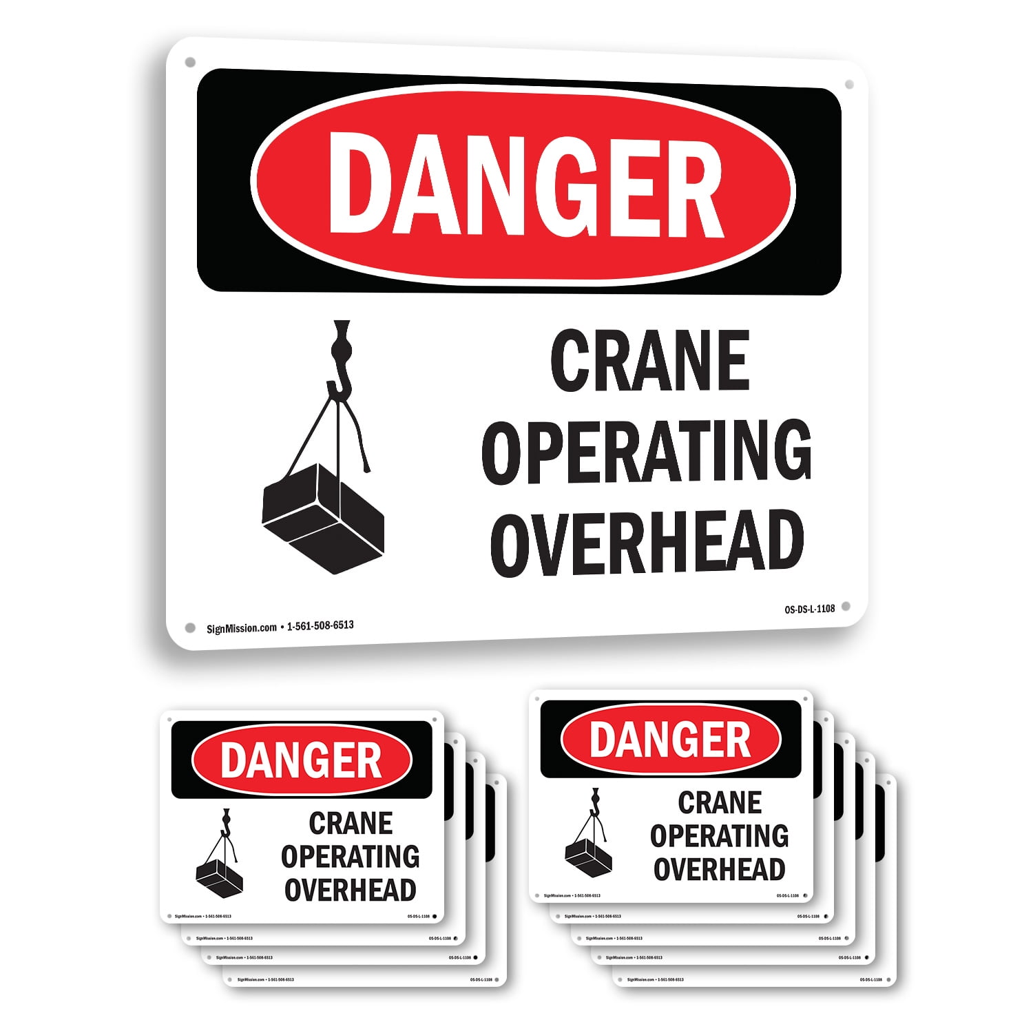 Crane Operating Overhead OSHA Danger Rigid Plastic Sign 18 Inch x 12 ...