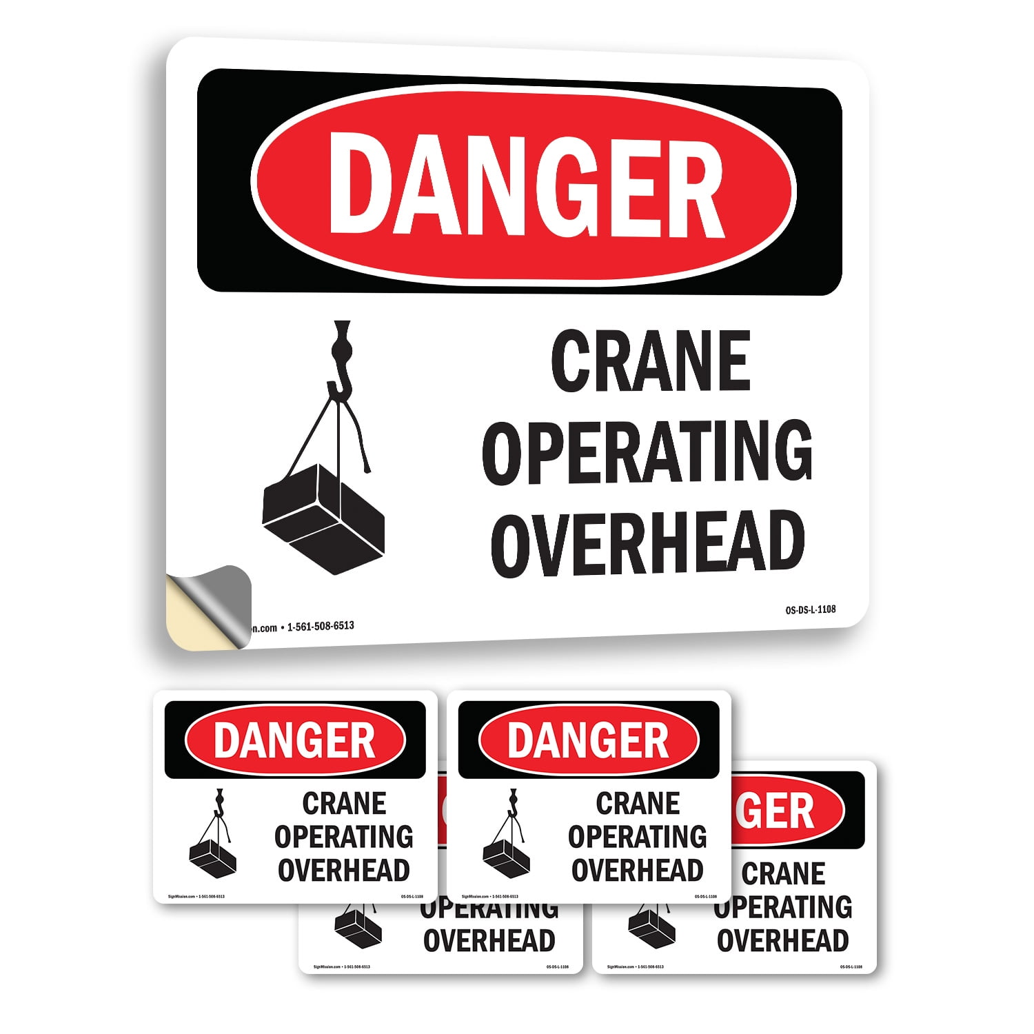 Crane Operating Overhead OSHA Danger Vinyl Decal Label 10 Inch x 7 Inch ...