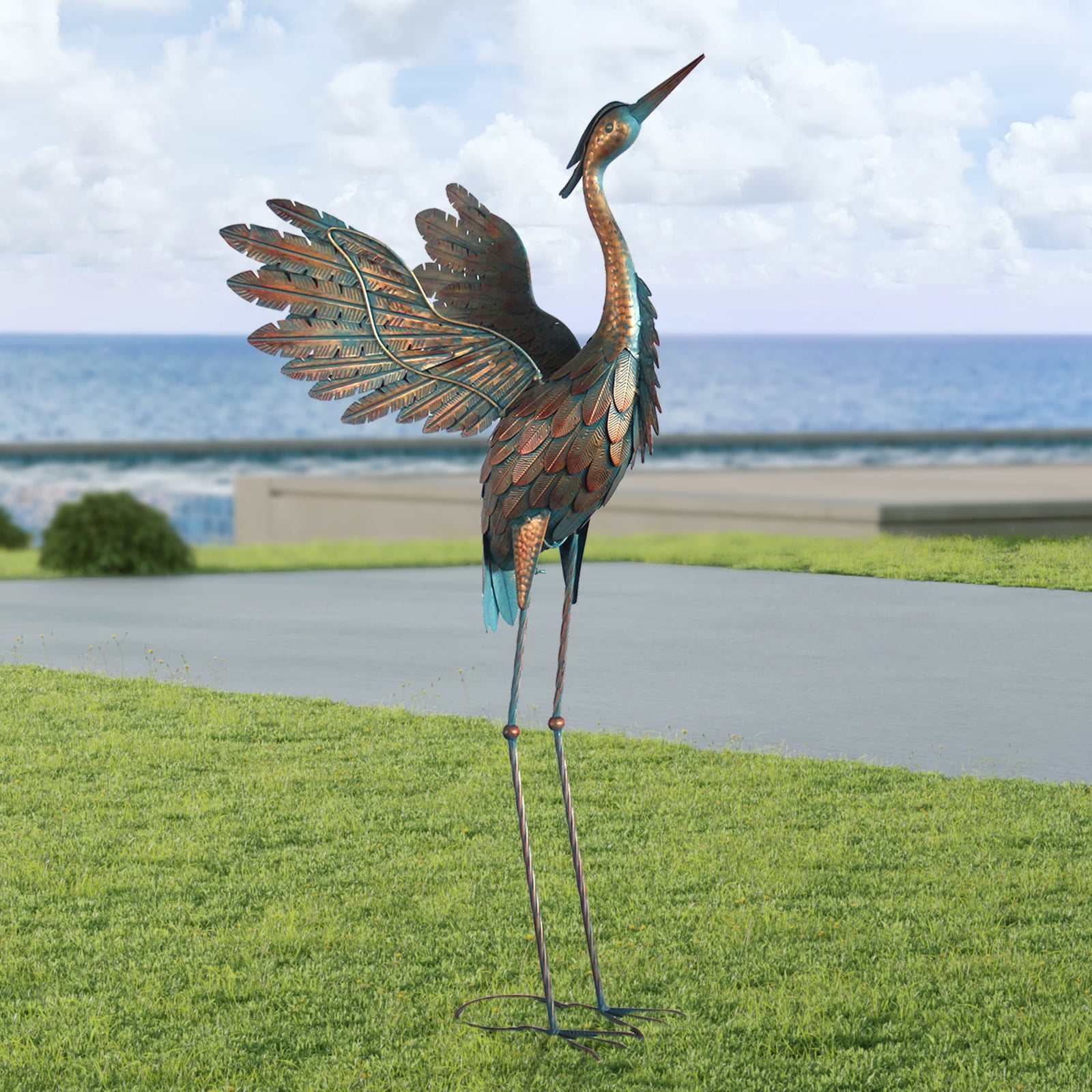 Crane Outdoor Decor Statue, Heron Garden Statue Metal Yard Art Outdoor ...