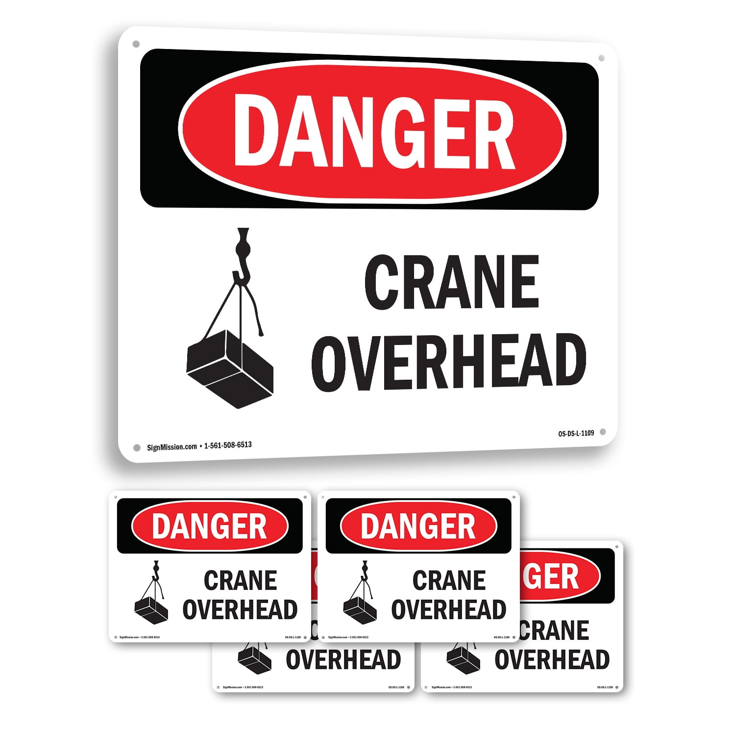 Crane Overhead OSHA Danger Rigid Plastic Sign 18 Inch x 12 Inch - 5 ...