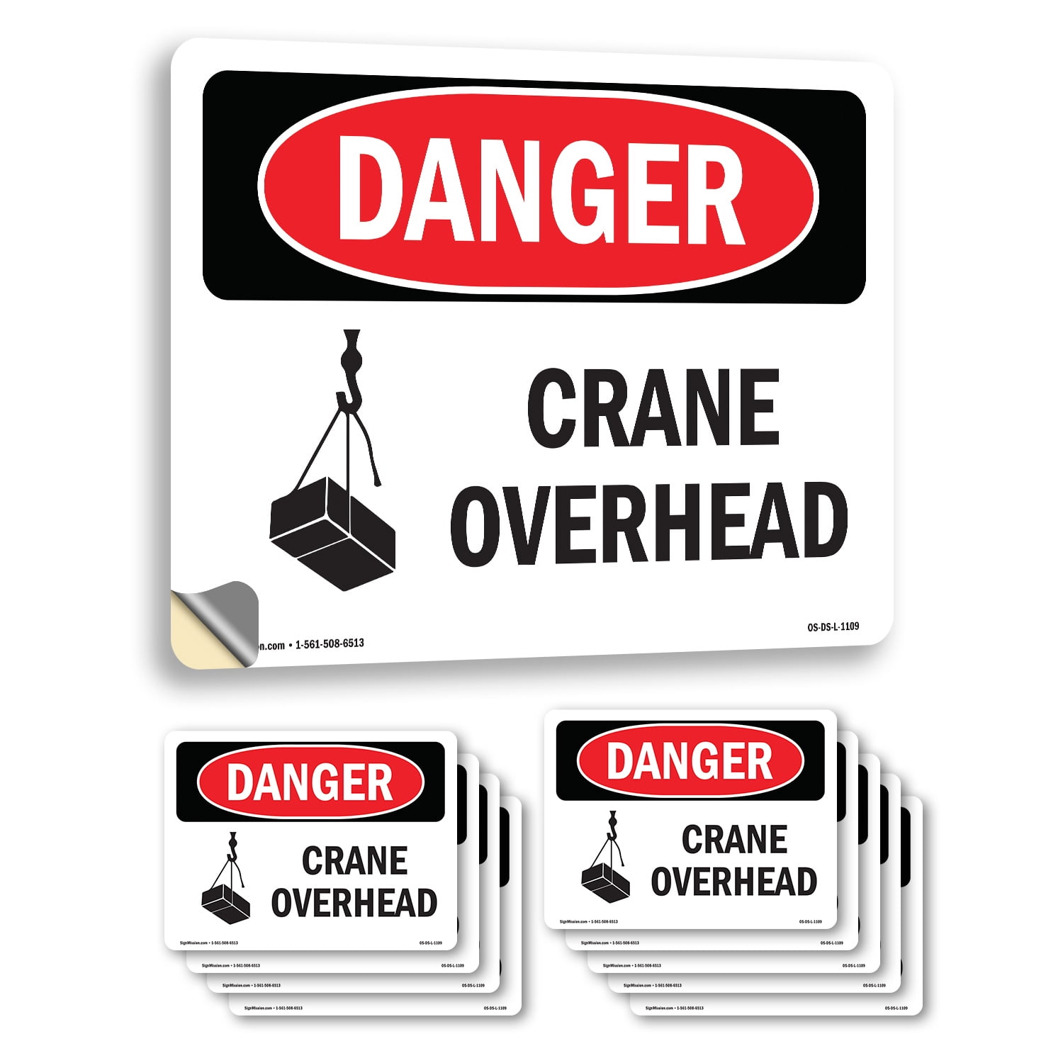 Crane Overhead OSHA Danger Vinyl Decal Label 18 Inch x 12 Inch - 10 ...