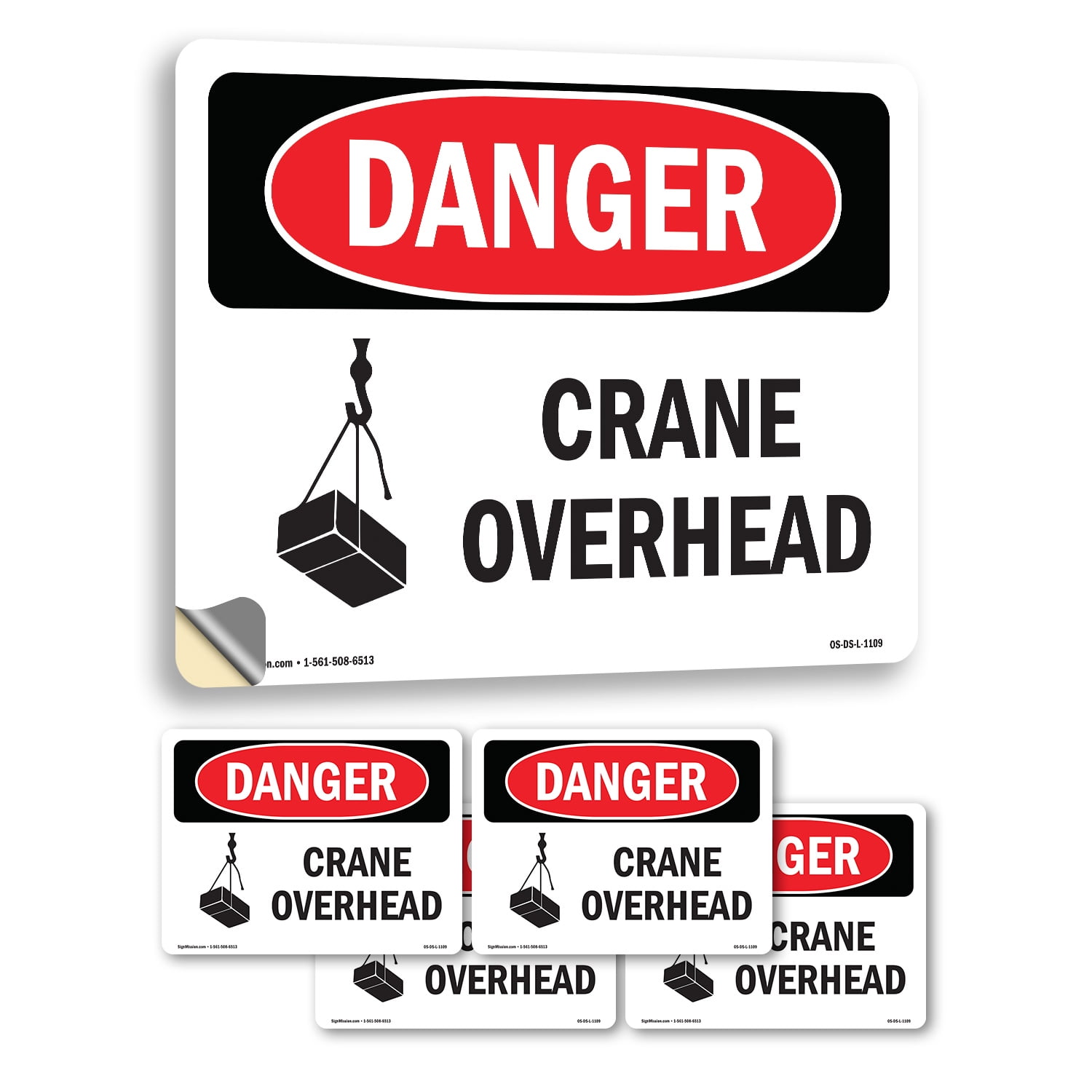 Crane Overhead OSHA Danger Vinyl Decal Label 7 Inch x 5 Inch - 5 Pack ...