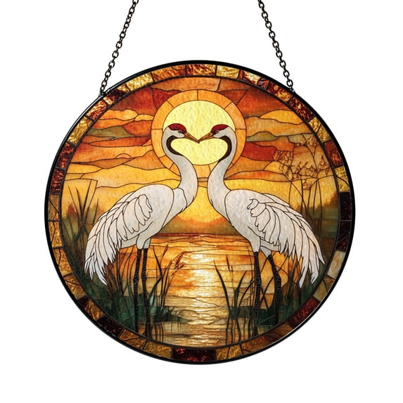 Crane Pair Stained Glass Style Suncatcher, Fantasy Bird Couple Window ...