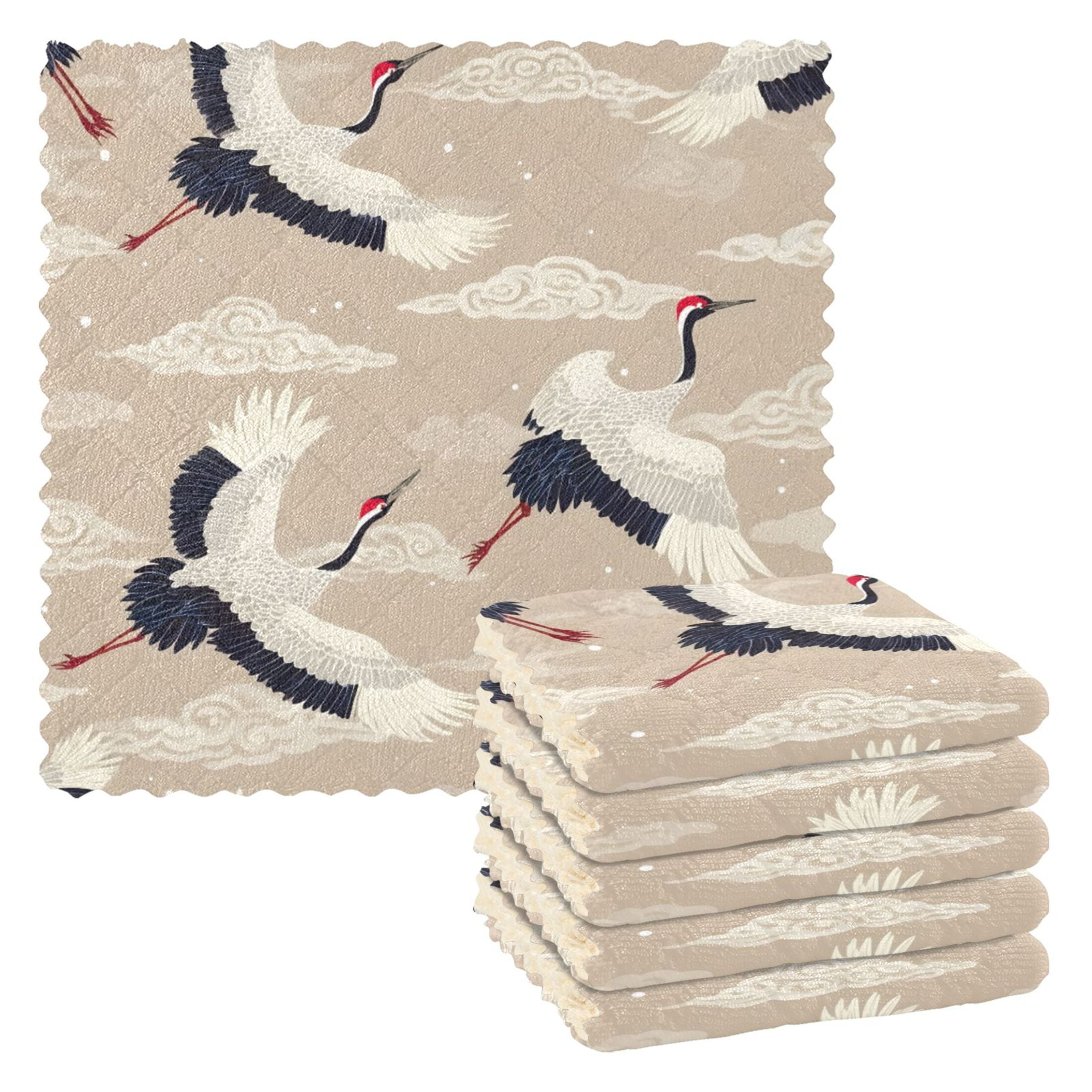 Crane Pattern Dish Towels 6 Pack Kitchen Cleaning Dish Cloths Absorbent ...