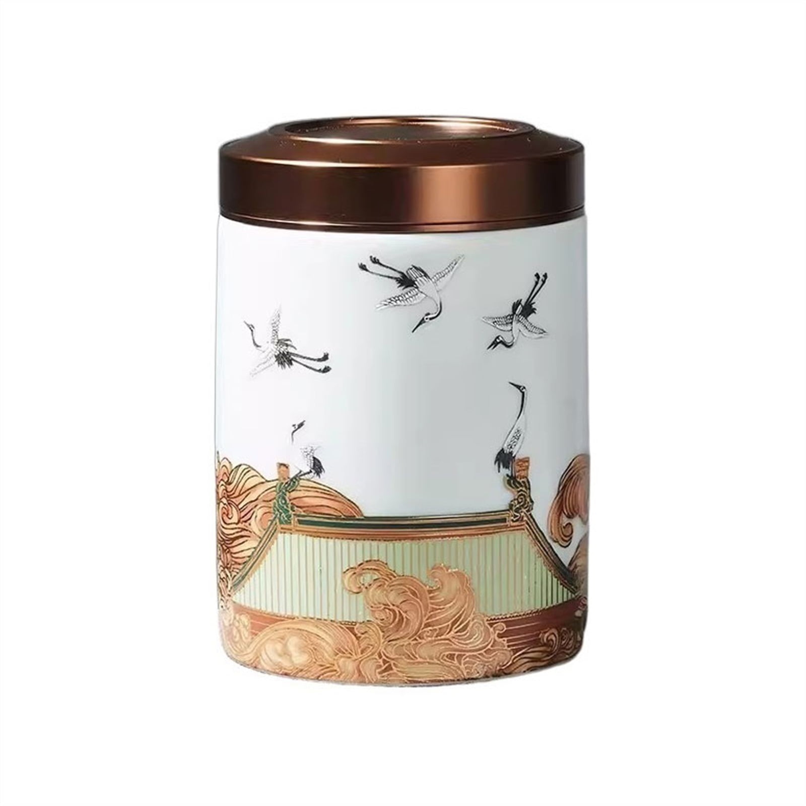 Crane Pattern Tea Caddy Metal Lid Sealed Canister Puerh Black Green Tea ...