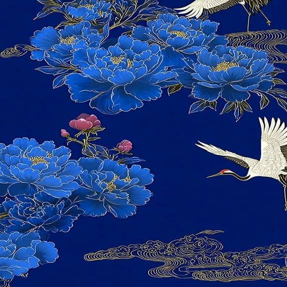 Crane Peel and Stick Wallpaper 23.6in x 9.8ft Elegant Crane Blue Peony ...